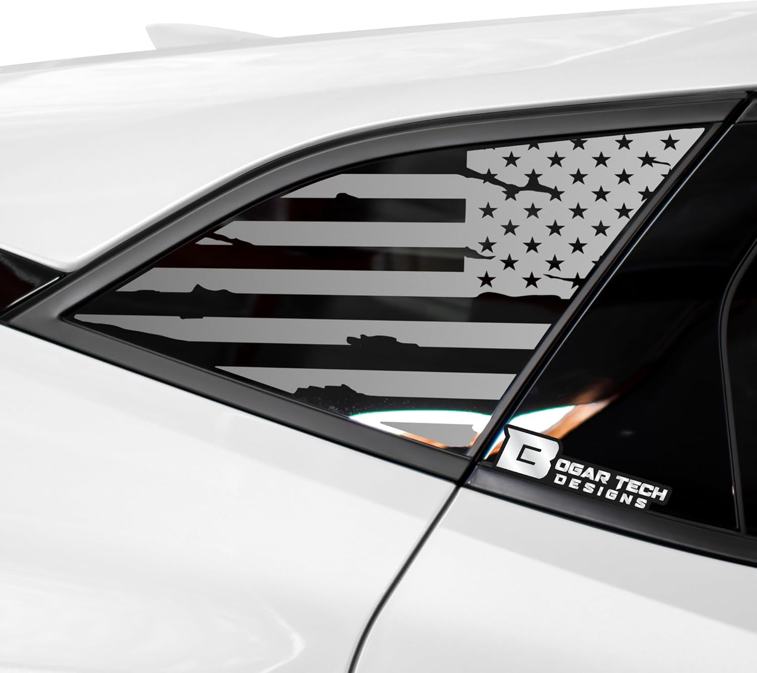 BOGAR TECH DESIGNS Precut Quarter Window American Flag Vinyl Decal ...