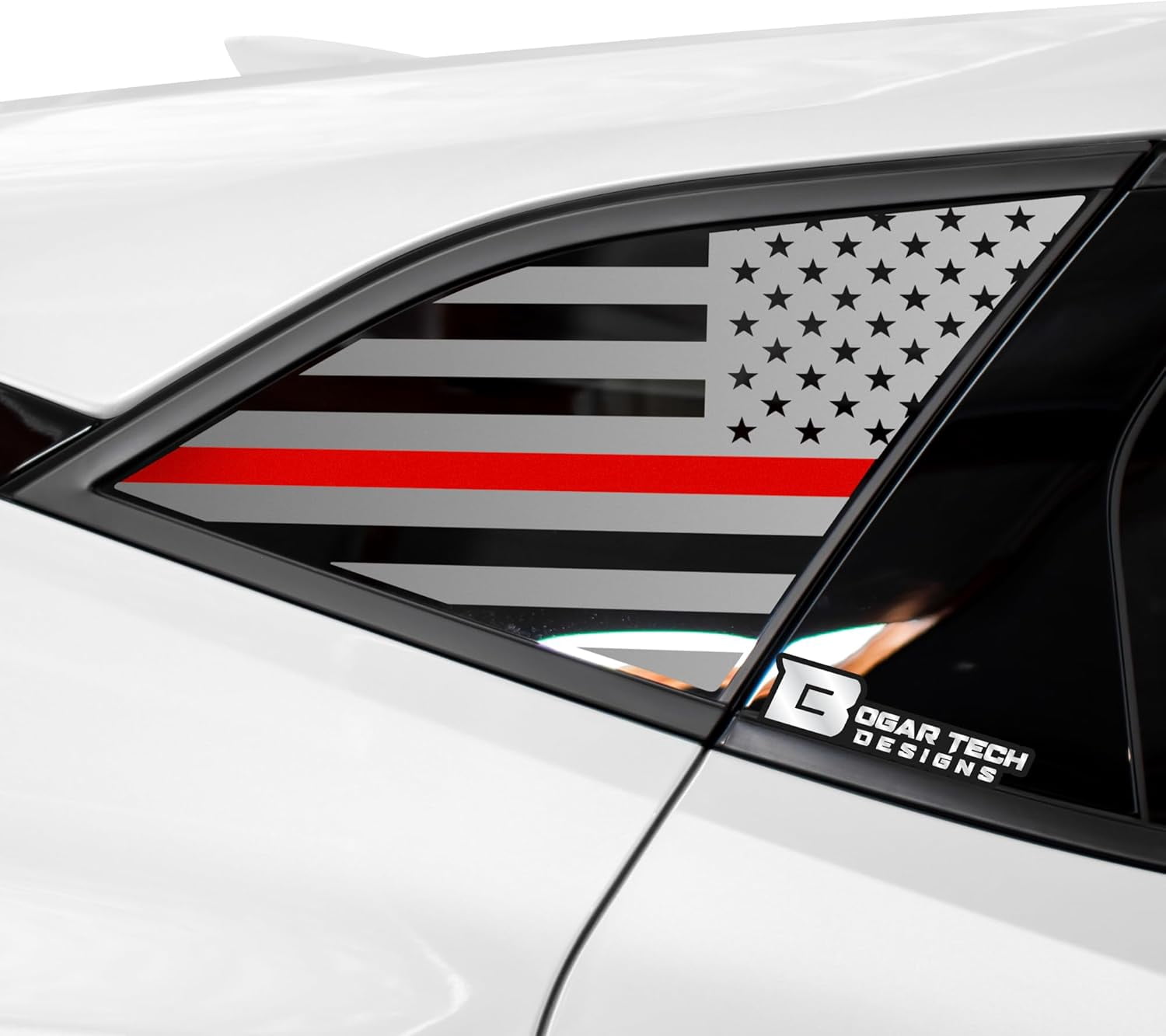 BOGAR TECH DESIGNS Precut Quarter Window American Flag Vinyl Decal ...