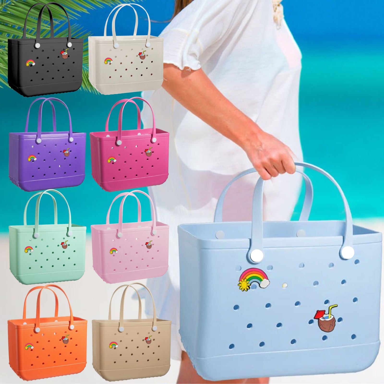 BOGC Bag Beach Bag Large Rubber Beach Tote Bag, Waterproof Washable ...