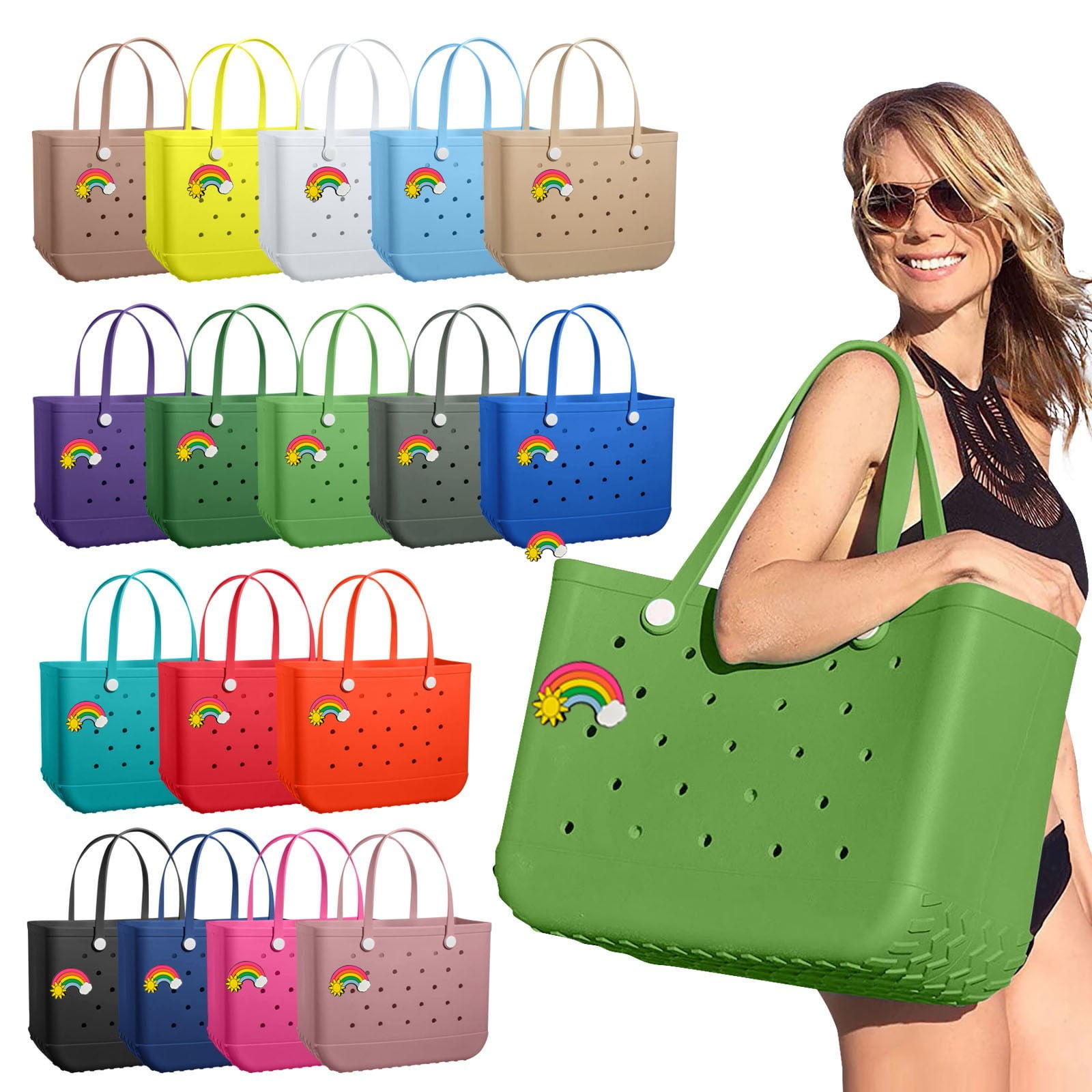 BOGC Bag Beach Bag X-Large Rubber Beach Tote Bag, Waterproof Washable Open for Women Croc Bag ...