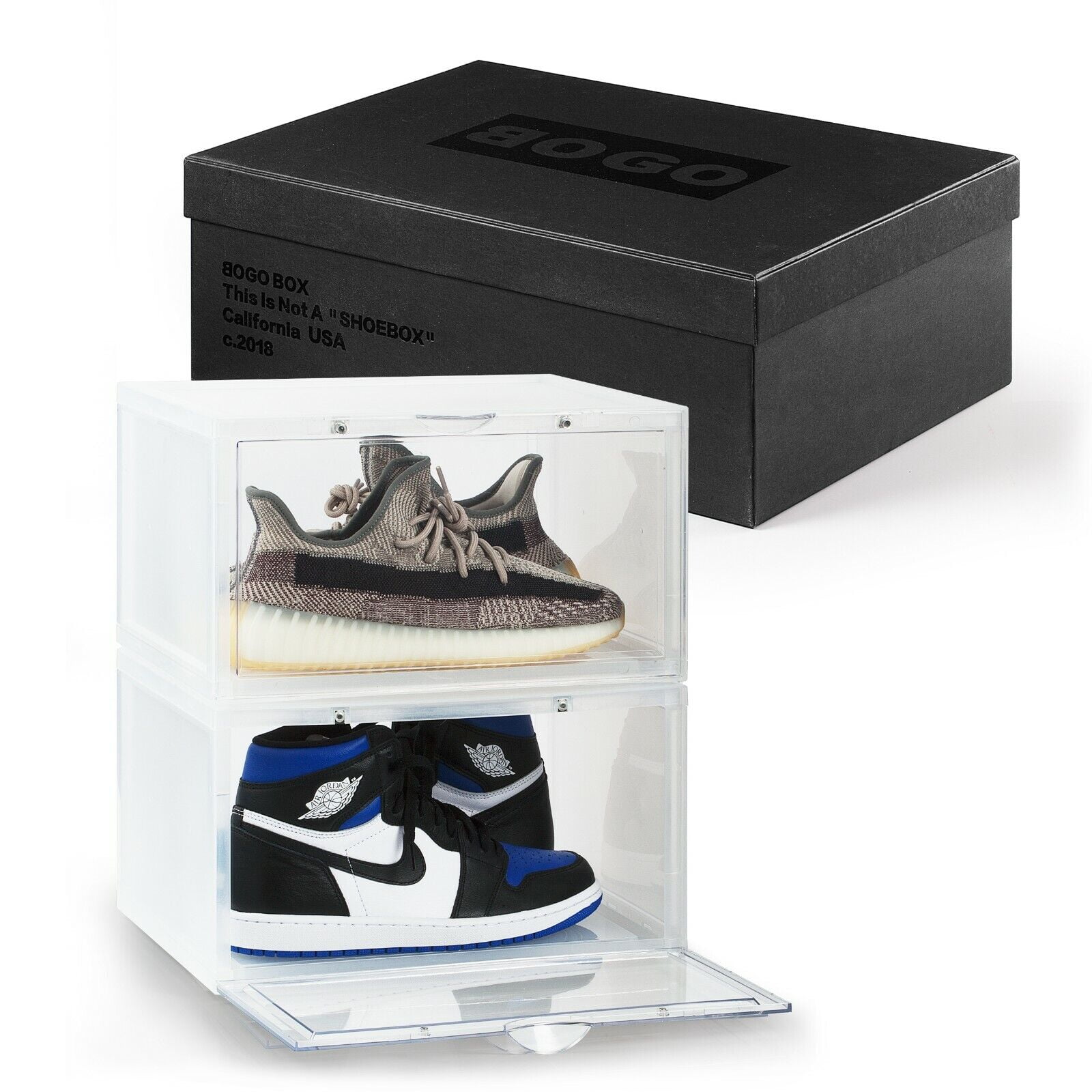 BOGO BOX Set of 8 Clear Plastic Shoe Box Sneaker Storage Magnetic Side ...