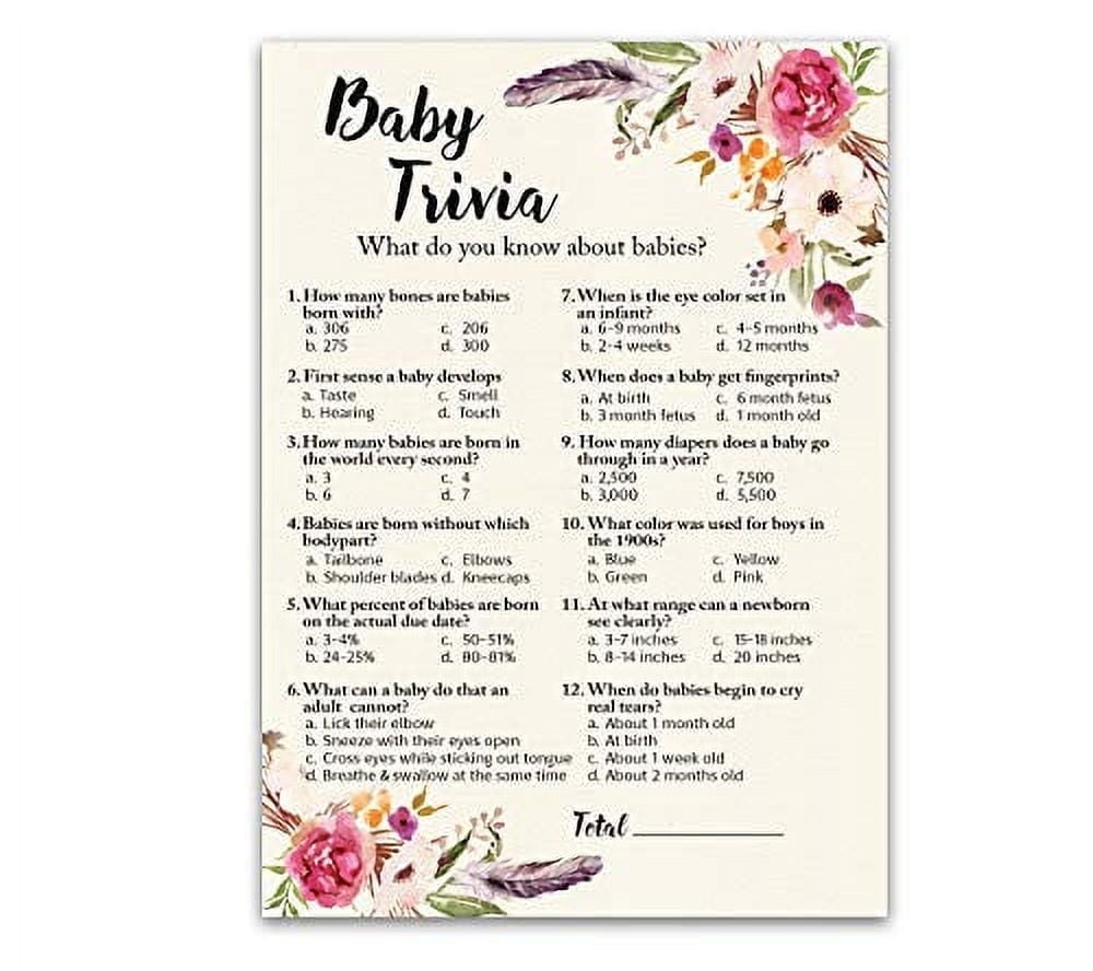 BOHEMIAN Baby Shower Game - BOHO BABY TRIVIA Game - Pack of 25 - Fun ...