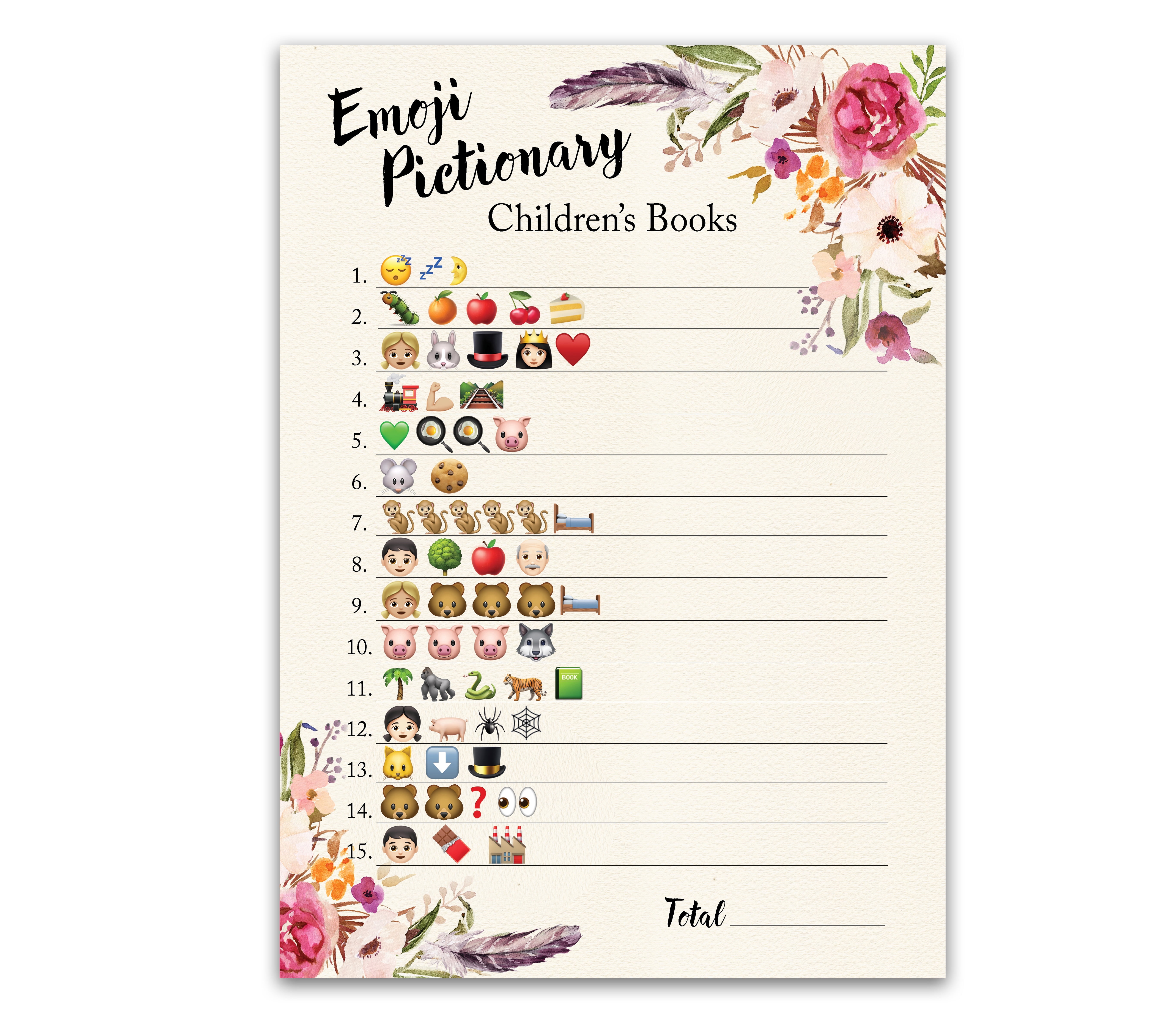BOHO Emoticons Baby Shower Games — 25 Guests — Girl Floral Bohemian ...