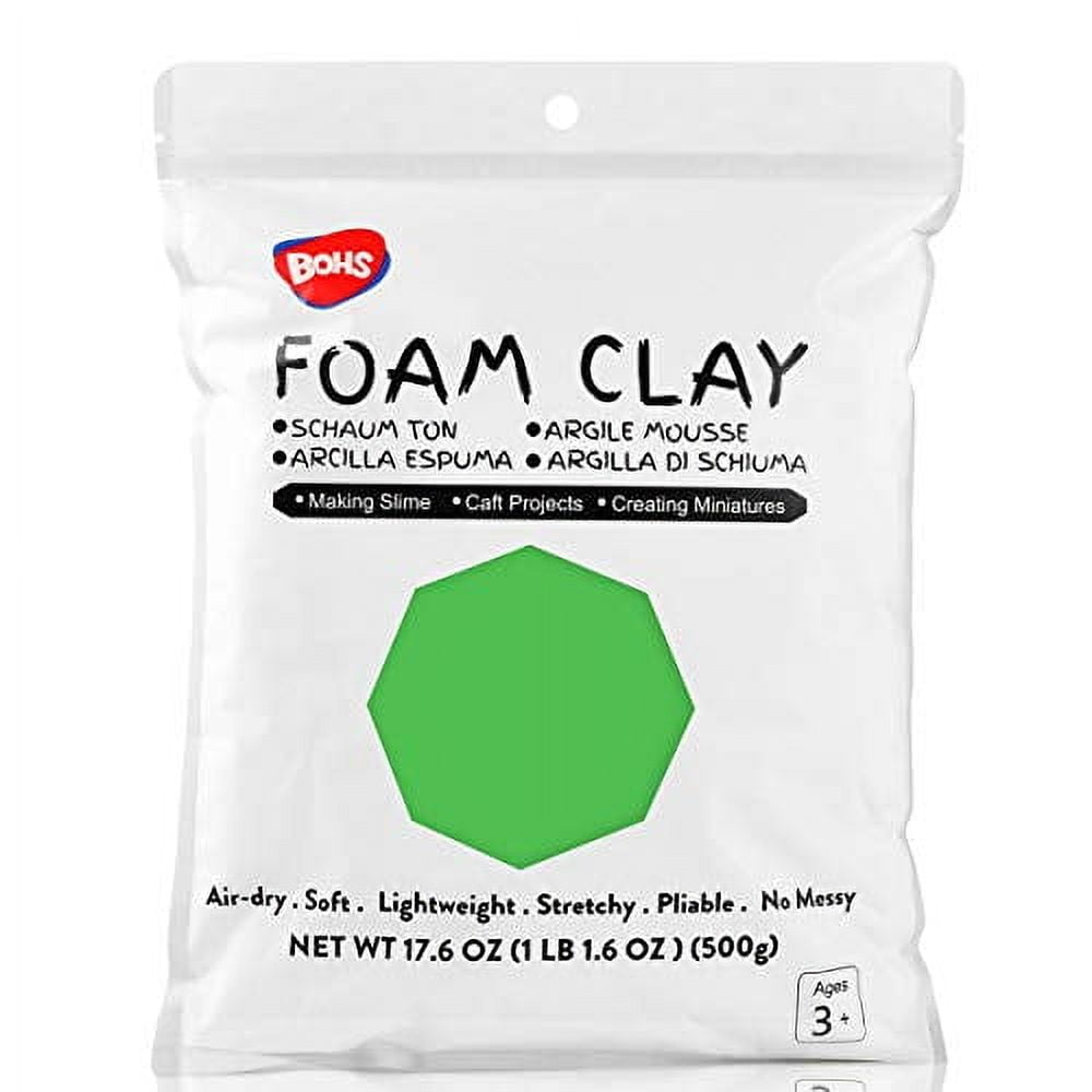 BOHS Green Modeling Foam Clay Lite - 500 Grams, Soft, No Stains, No ...