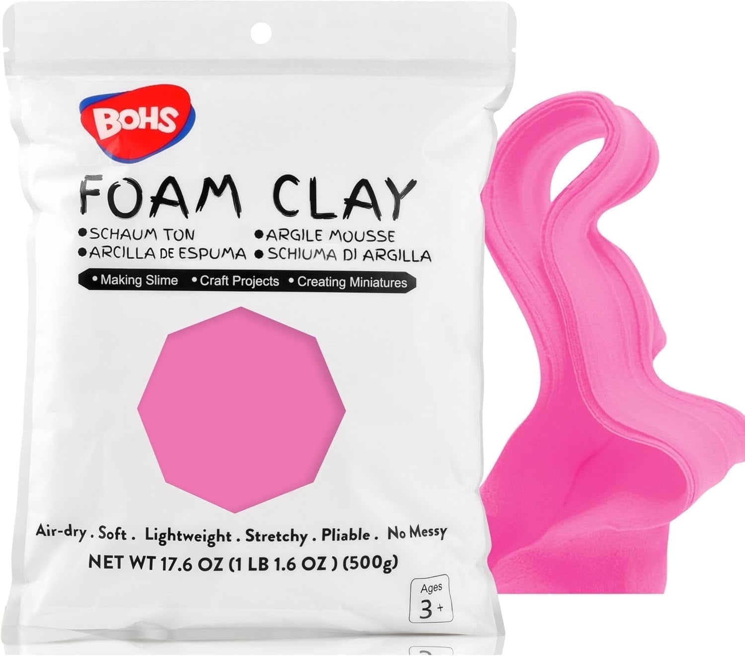 BOHS Pink Modeling Foam Clay - 1.1 Lbs, Squishy,Soft, Air Dry -for ...