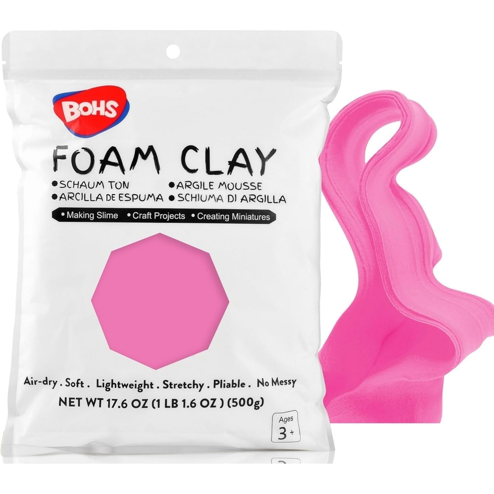 BOHS Pink Modeling Foam Clay - 1.1 Lbs, Squishy,Soft, Air Dry -for ...