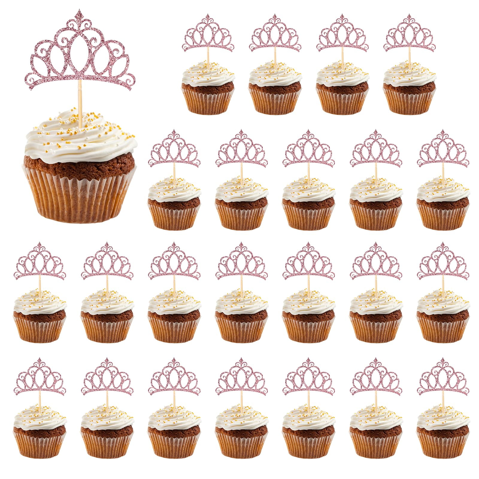 BOHUIZ 24Pcs Crown Cupcake Toppers Glitter Queen KMC2Crown Cupcake ...