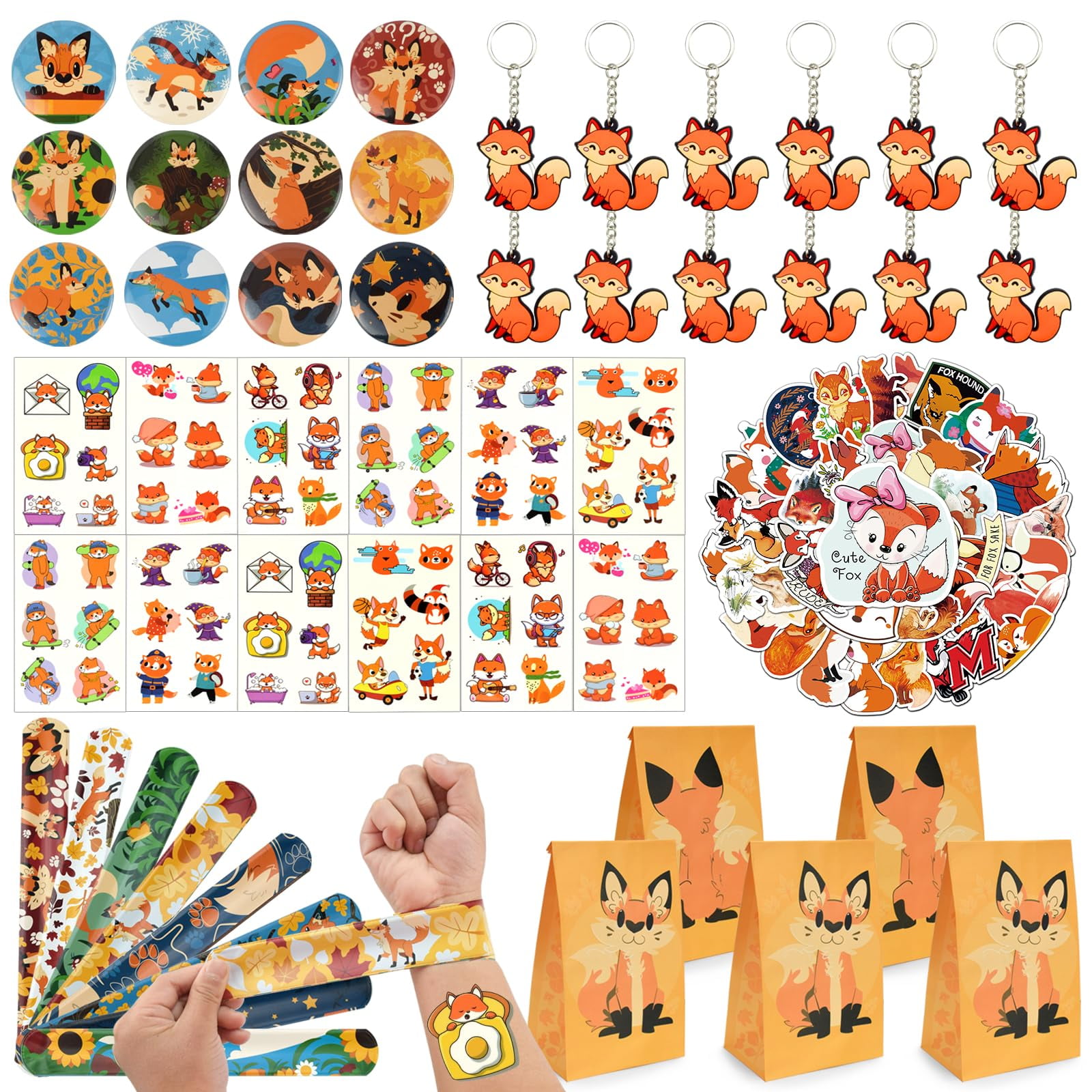 BOIKOKY 110Pcs Fox Birthday Decorations Fox Party Favors with Slap ...
