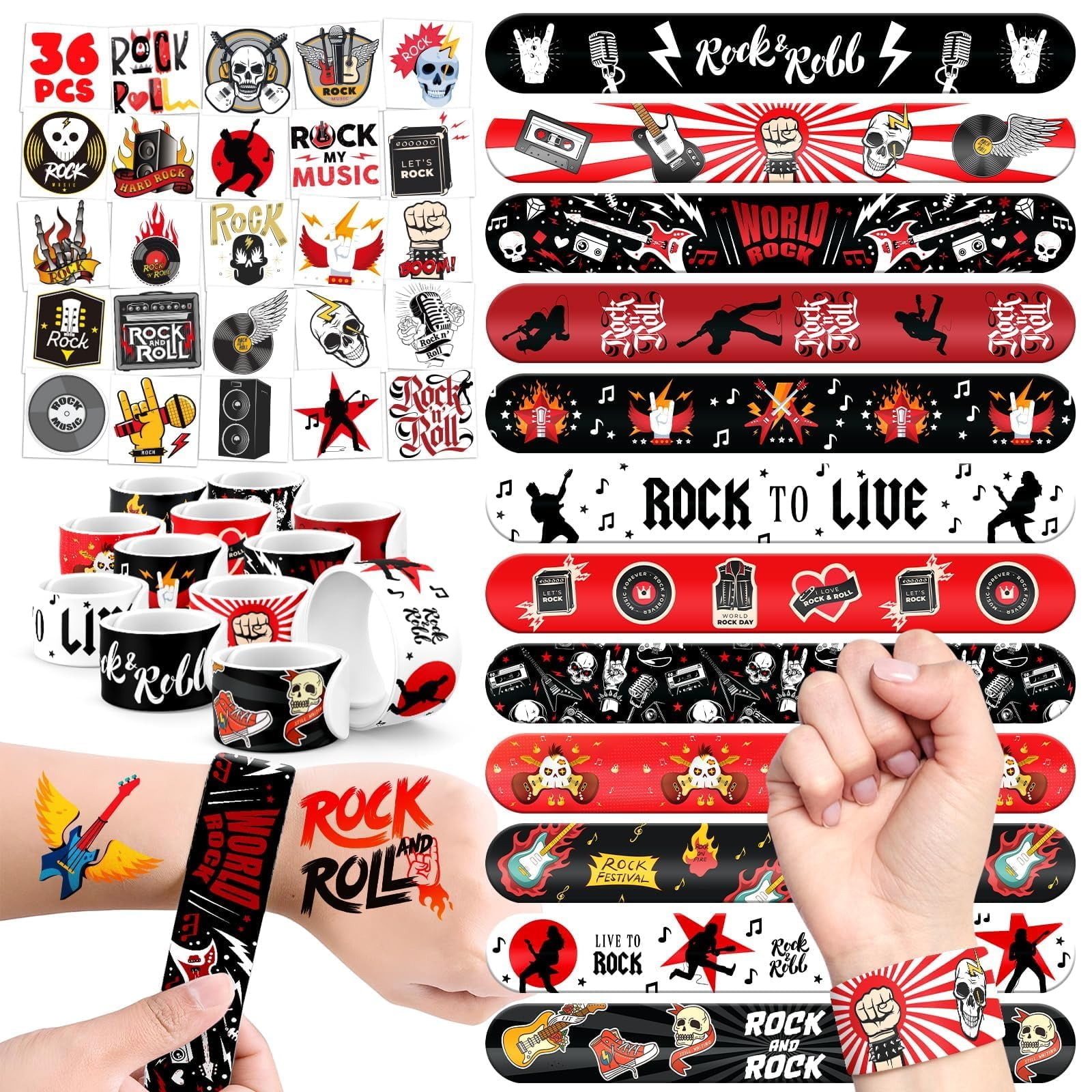 BOIKOKY 60 PCS Rock and Roll Party Favors Set - 36 Temporary Tattoos ...