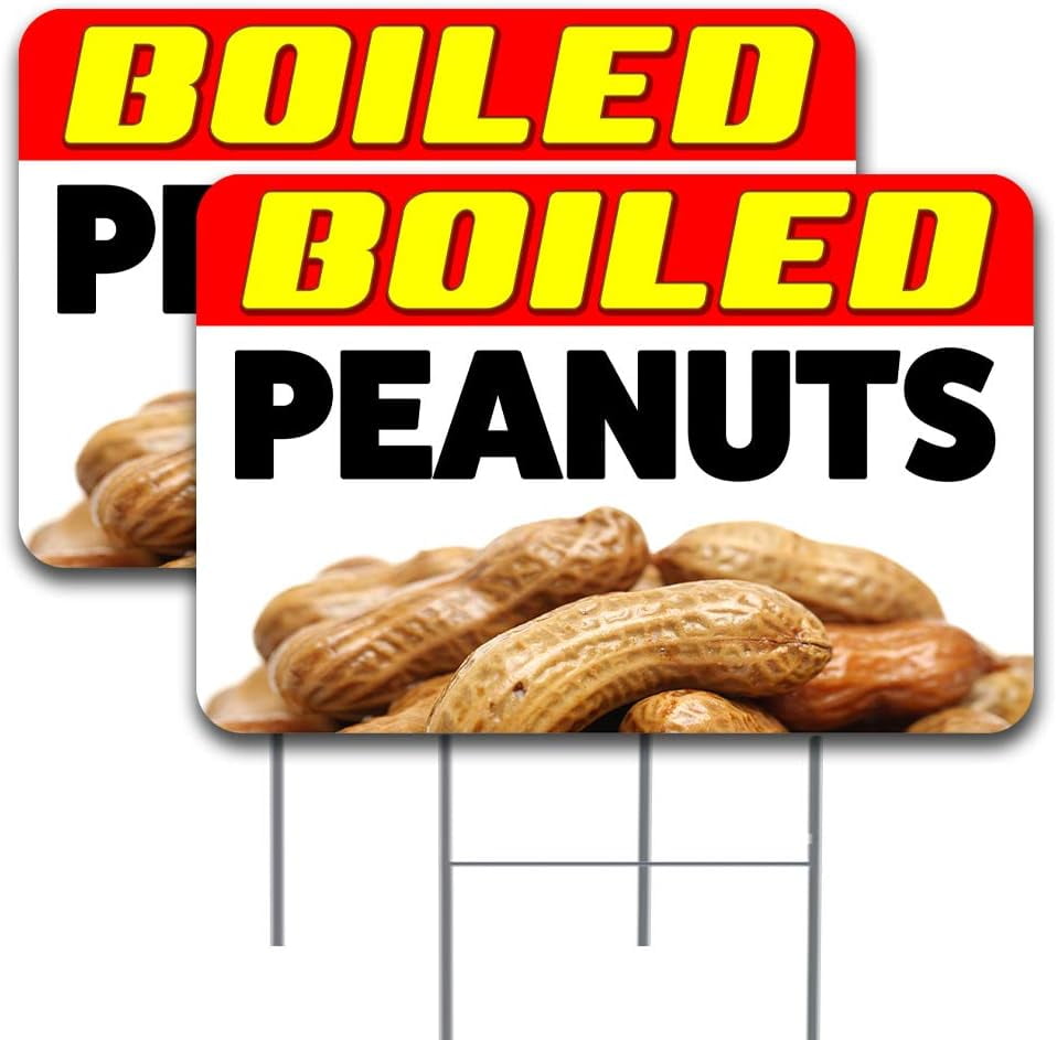 BOILED PEANUTS 2 Pack Double-Sided Yard Signs 16" x 24" with Metal ...