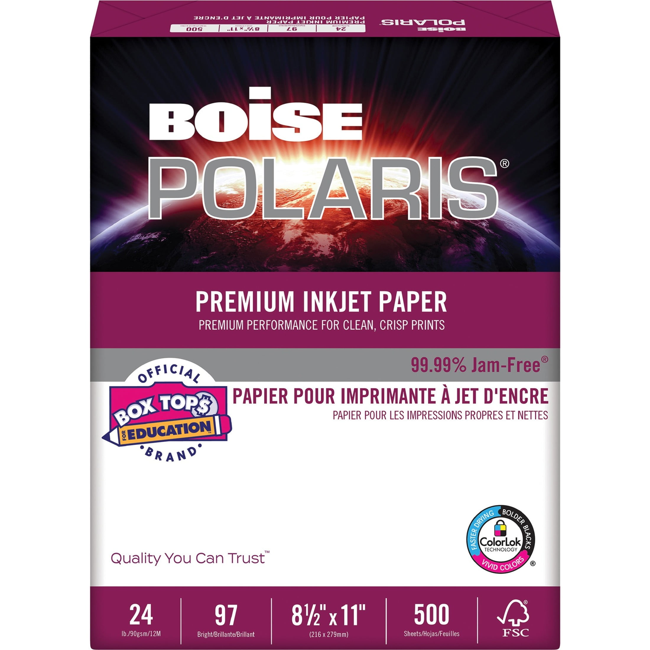 BOISE POLARIS Premium Inkjet Printer Paper, 8.5" x 11" Letter, 97 ...