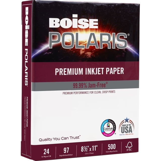 BOISE POLARIS Premium Inkjet Printer Paper, 8.5" x 11" Letter, 97 ...