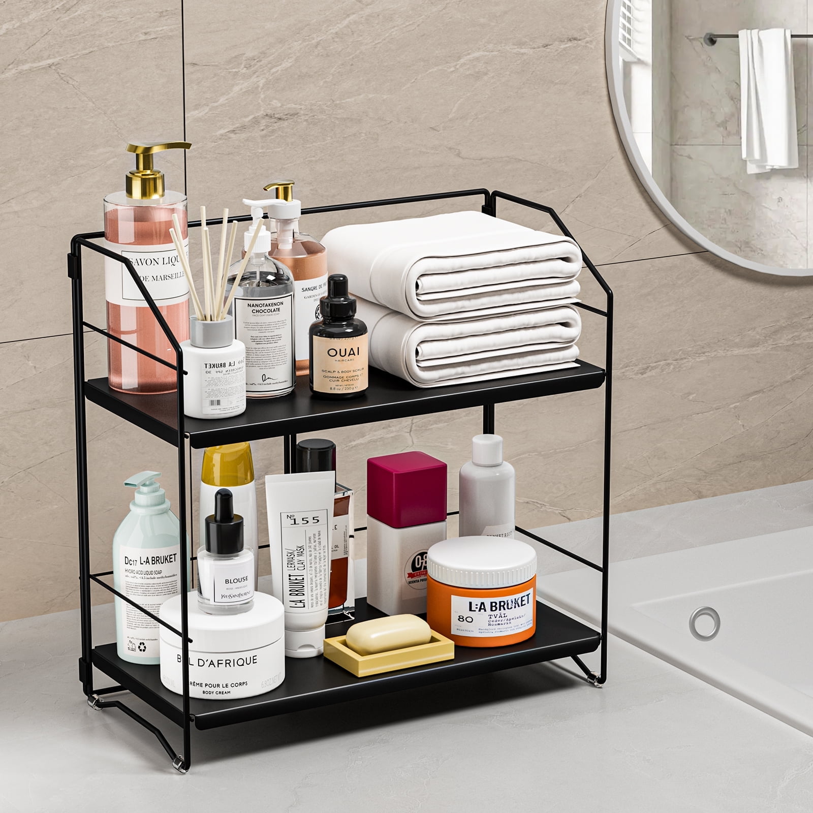 BOIVSHI 2-Tier Metal Bathroom Counter Organizer, Adjustable Spice Rack ...