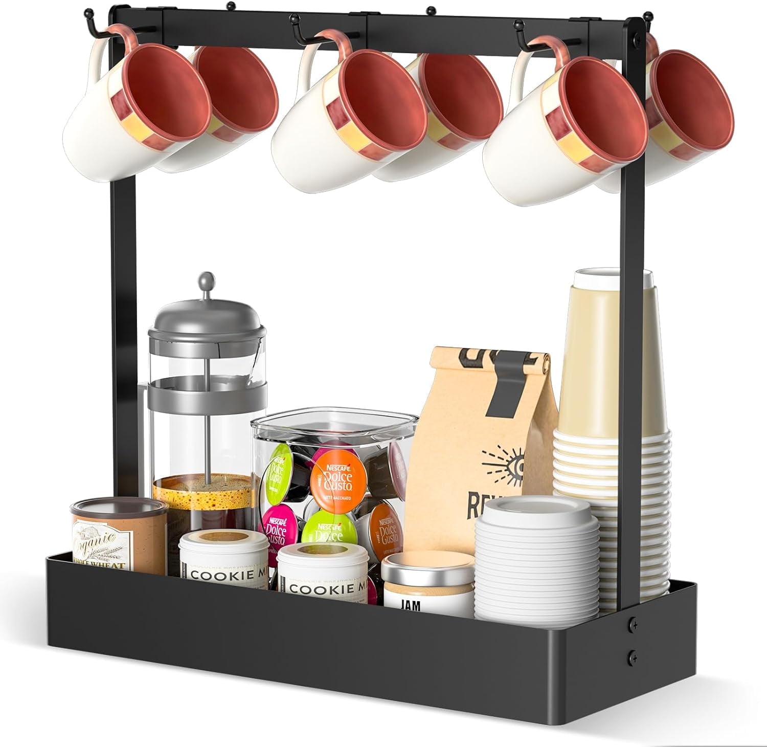 BOIVSHI Metal Coffee Stand - Countertop Kitchen Mug Holder with Movable ...