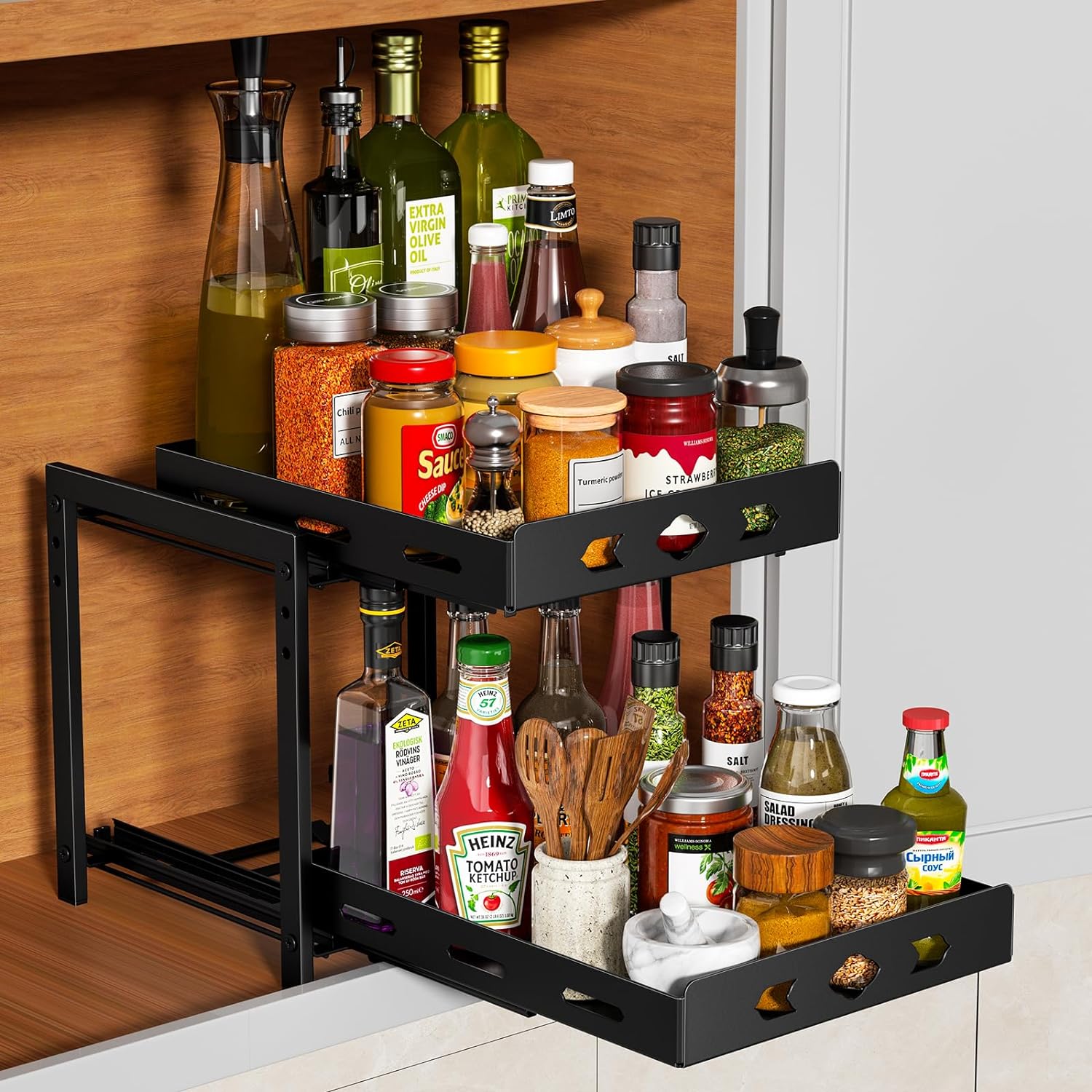 BOIVSHI Spice Rack Organizer for Cabinet, 2-Tier Pull Out Spice ...