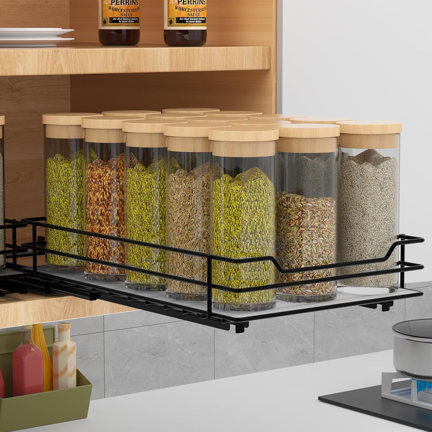 BOIVSHI Pull Out Spice Rack Organizer for Cabinet, Heavy Duty Slide Out ...