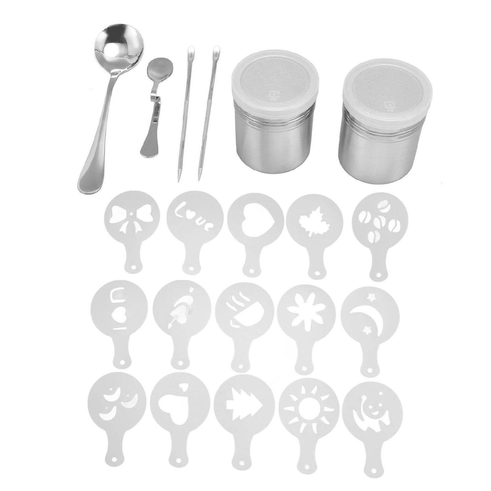 BOKYAN 15‑Piece Latte Art Stencil Set with Stainless‑Steel Pen, Powder ...