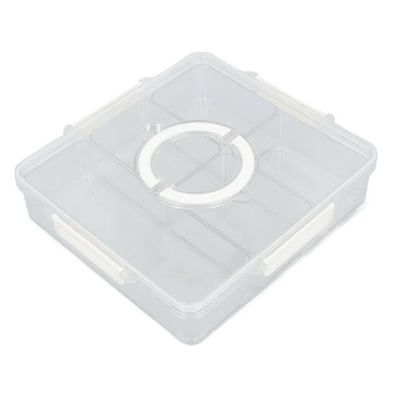 BOKYAN 5‑Compartment Clear Snack & Spice Tray with Handle & Sealed Lid ...