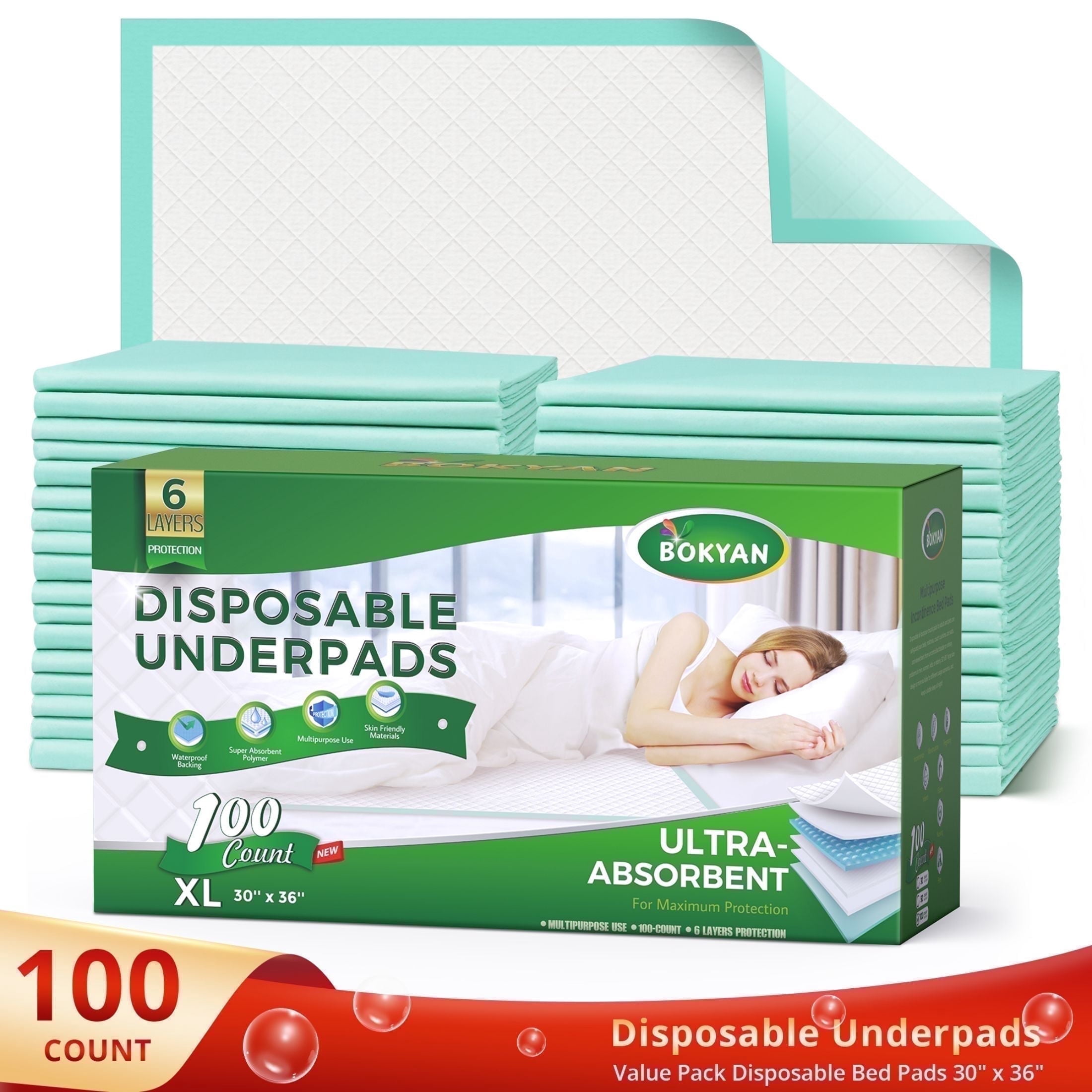 BOKYAN Bed Pads for Incontinence Disposable, 30 x 36 Waterproof ...