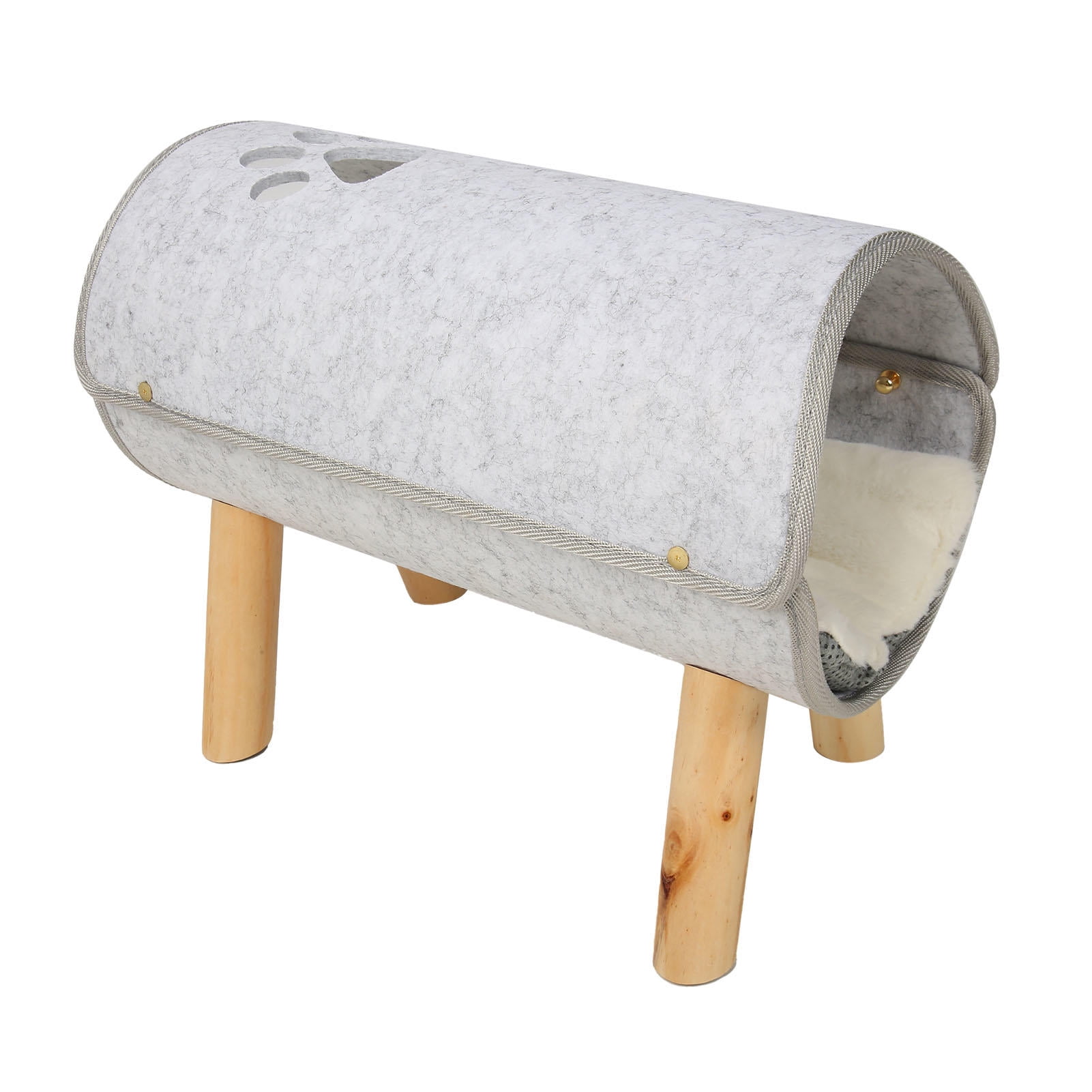 BOKYAN Elevated Cat Tunnel Bed with Wooden Legs, Plush Cushion, Non ...