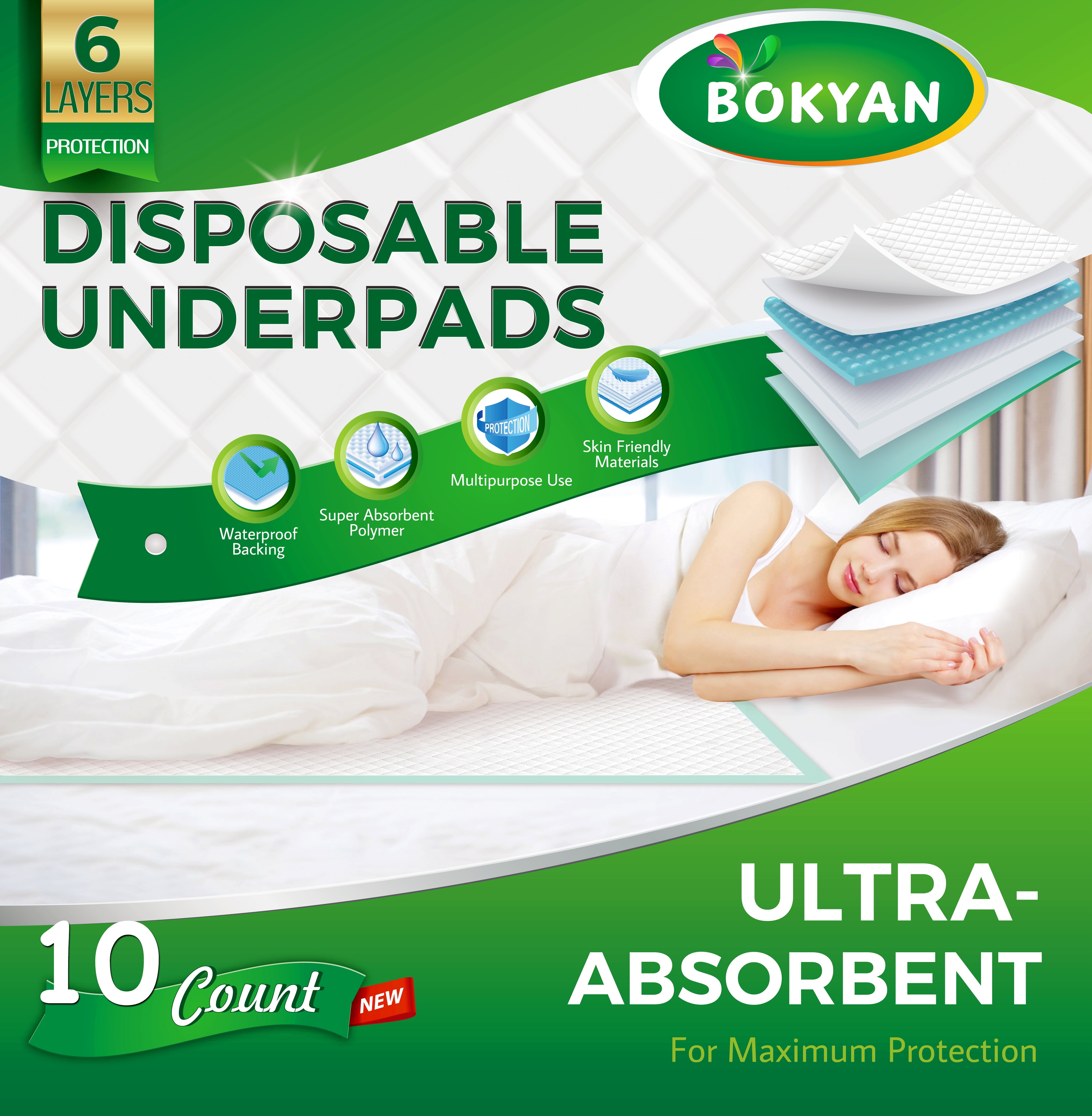 BOKYAN Underpads Incontinence Bed Pads Disposable Chucks Pads, Pee Pads ...