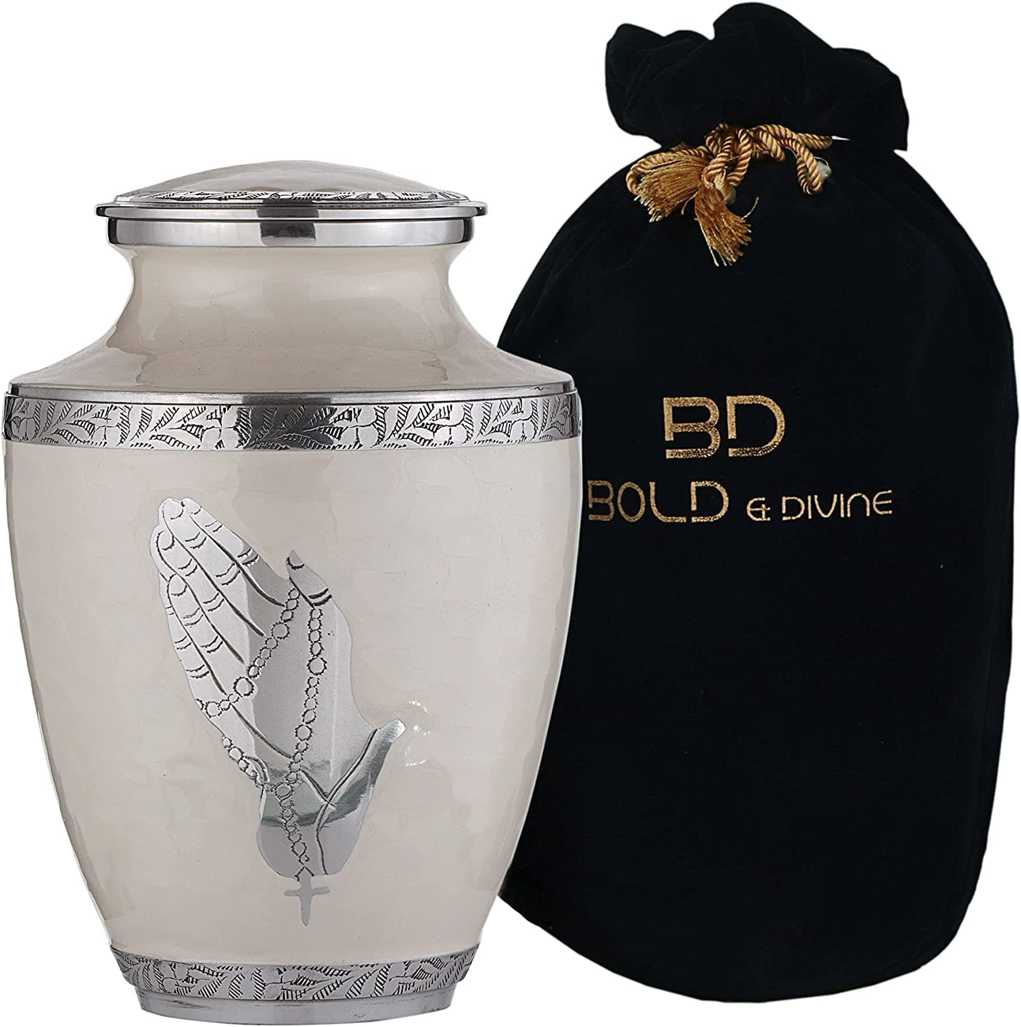 BOLD & DIVINE Modern Pearl White Cremation (Praying Hands) Urn | Human ...