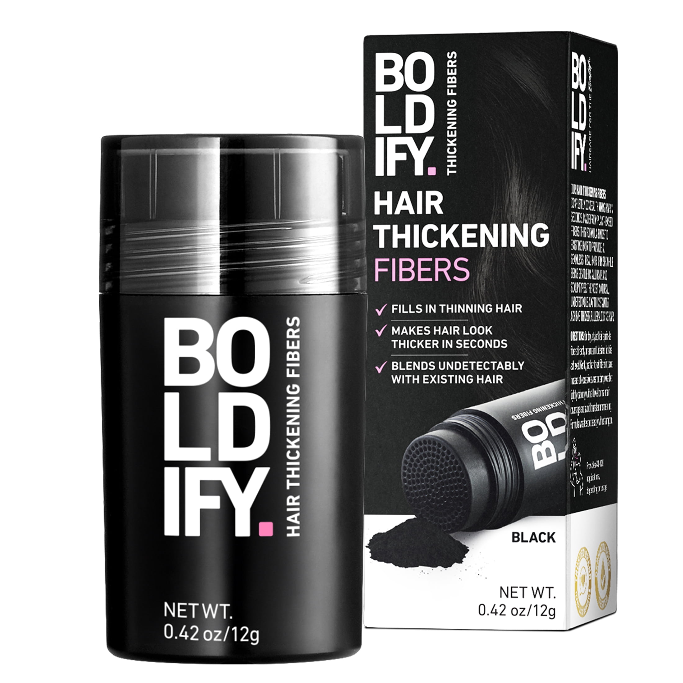 Boldify Hair Thickening Fibers Black 12g, Fill In Thinning Hair, Clump ...