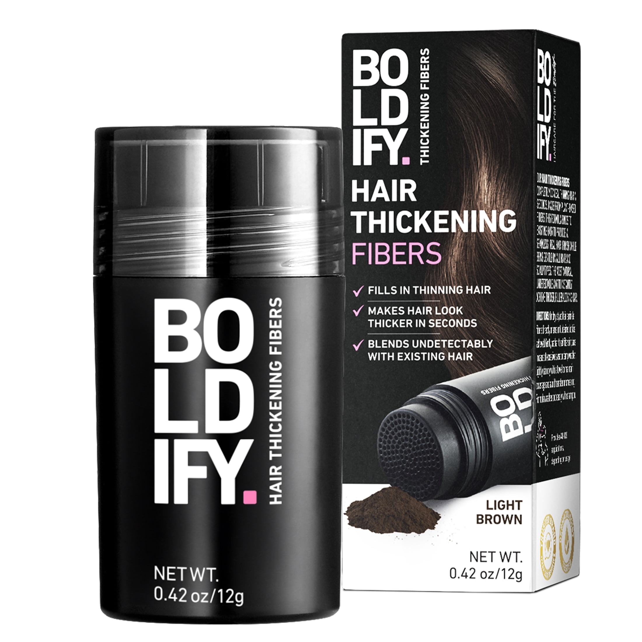 BOLDIFY Hair Thickening Fibers, Fill In Fine and Thinning Hair, Light Brown, 12g - Walmart.com