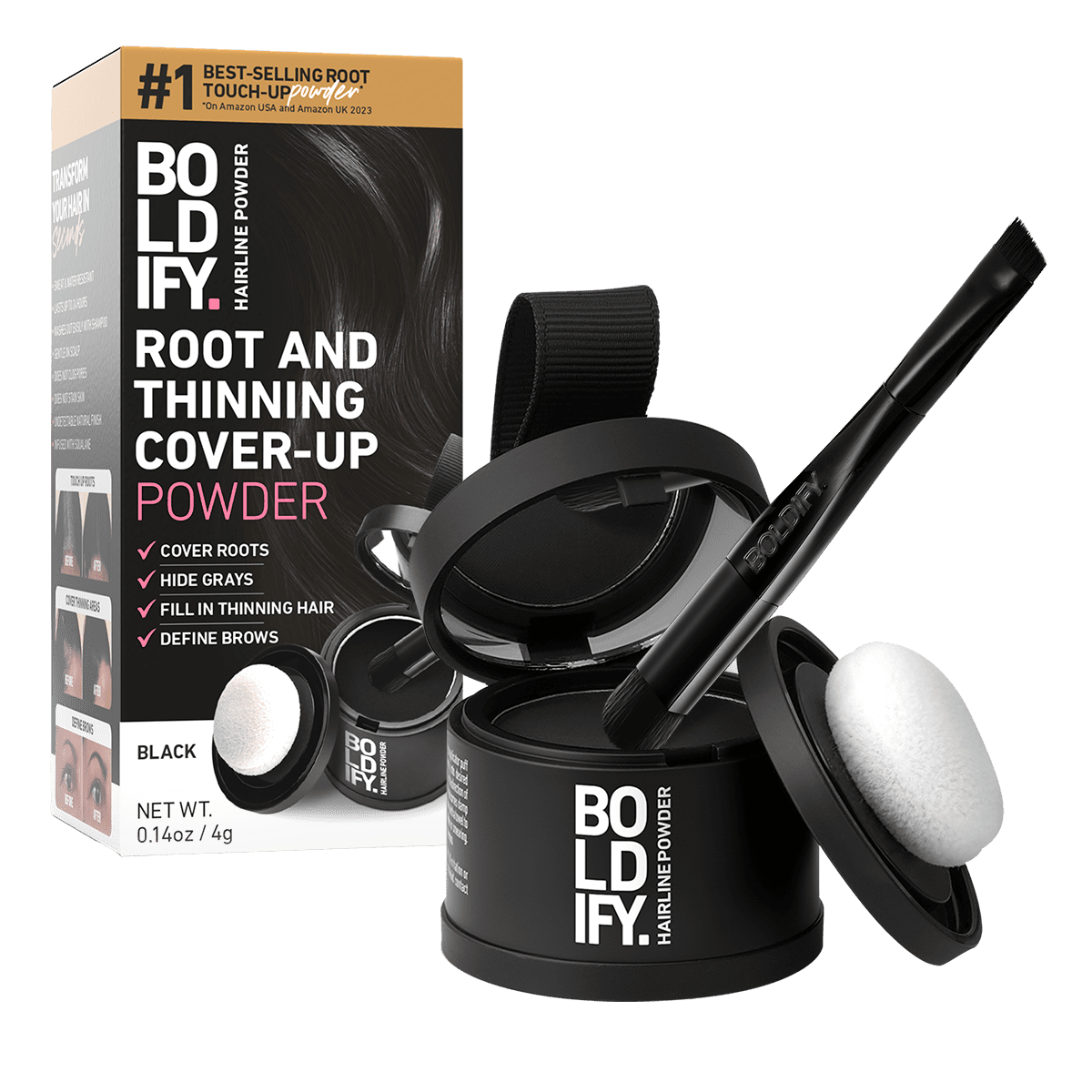 BOLDIFY Root Touch Up Powder with Brush, Covers Thinning Hair & Grays ...