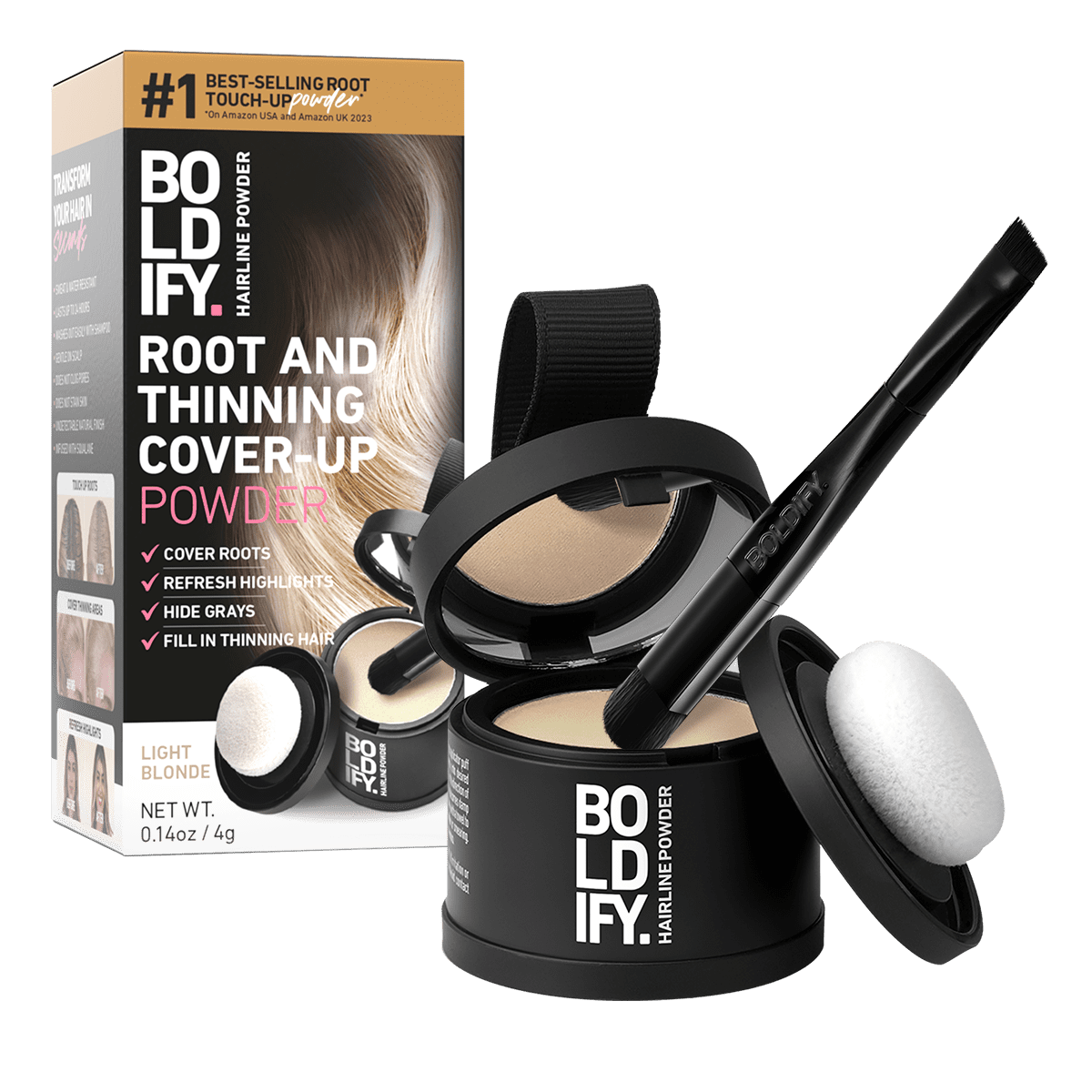 BOLDIFY Root Touch Up Powder with Brush, Covers Thinning Hair & Grays ...