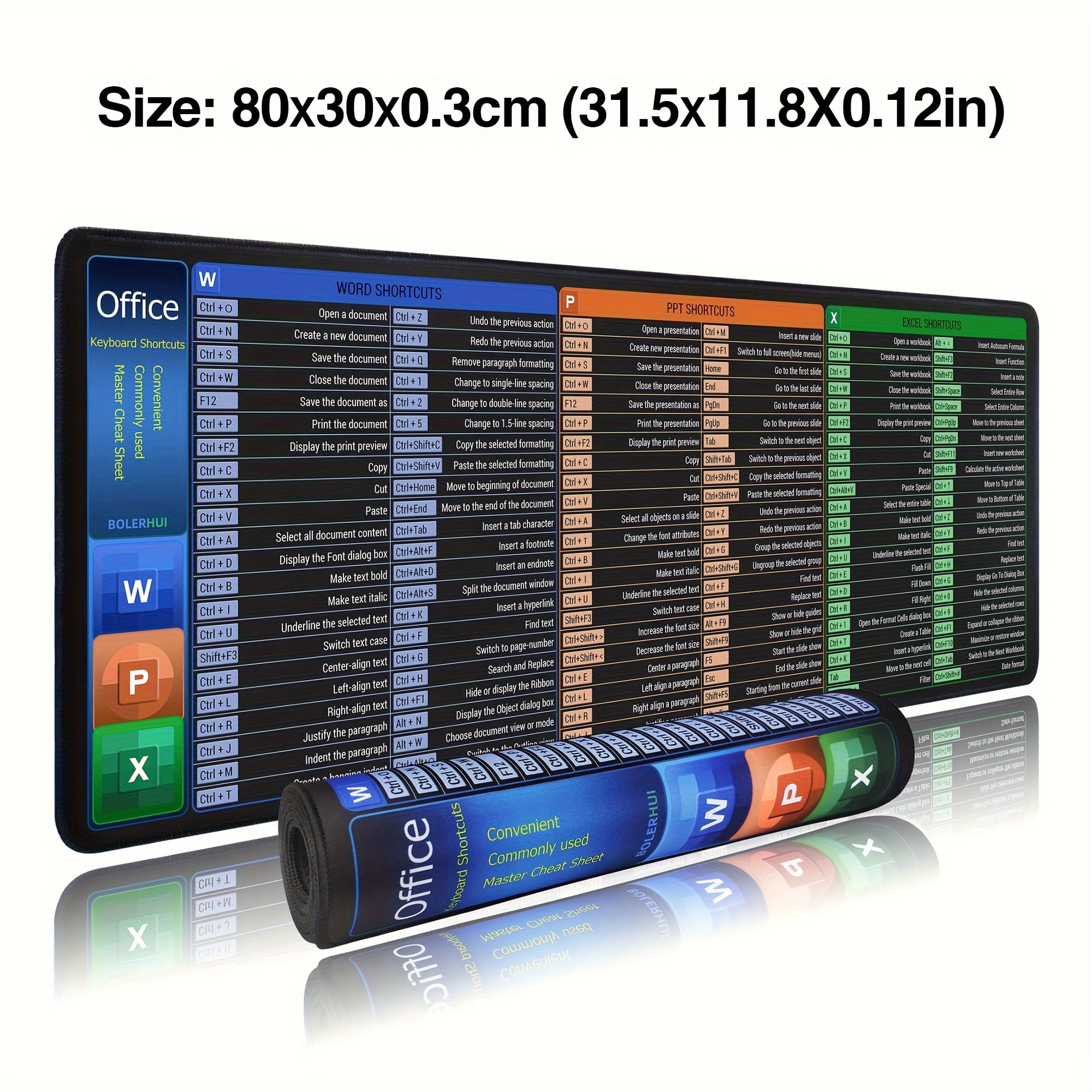 BOLERHUI Office Shortcuts Mouse Pad, Extended Large XXL Excel/Word/PPT ...