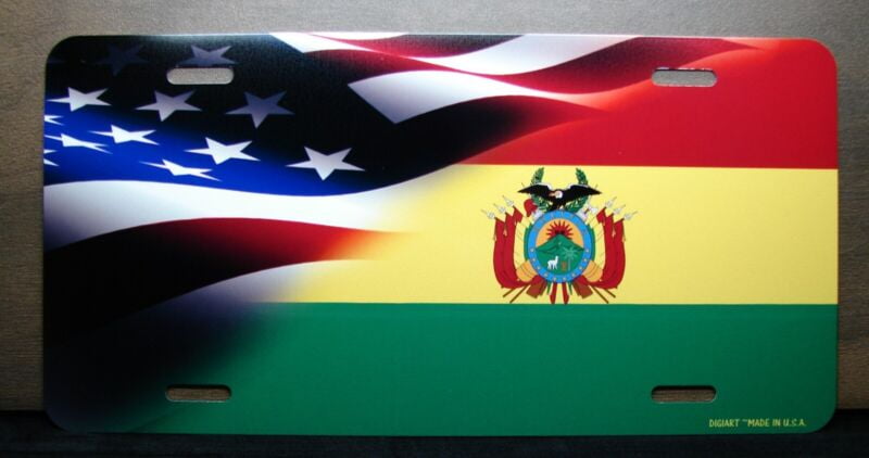 BOLIVIA BOLIVIAN FLAG AMERICAN FLAG METAL CAR NOVELTY LICENSE PLATE ...