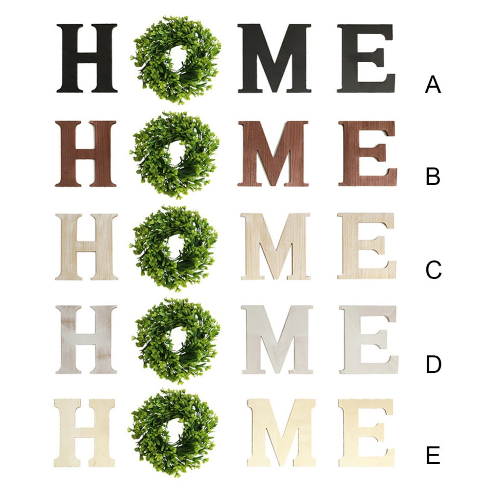 BOLLSLEY Wooden Home Sign, Wall Letters with Wreath Artificial ...