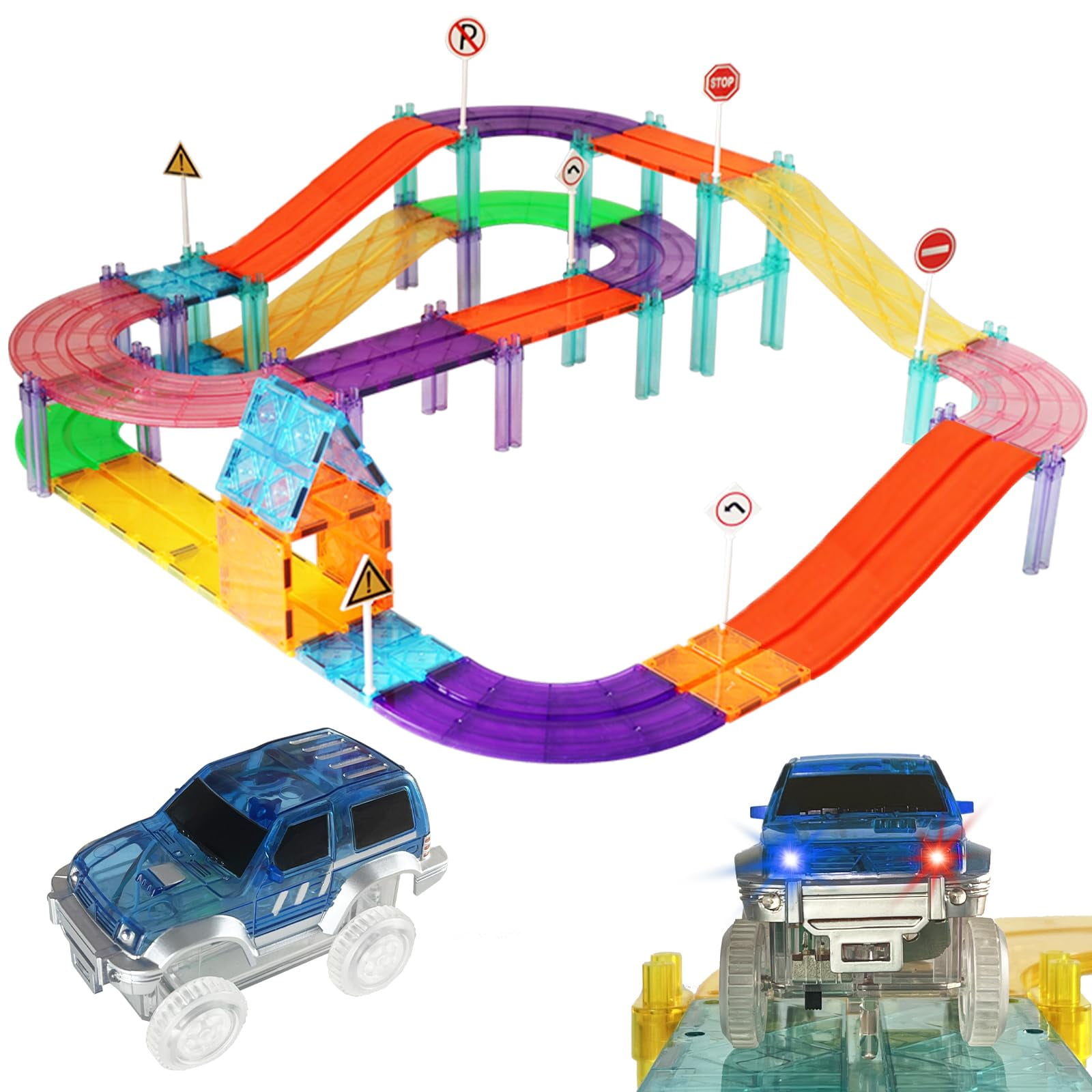 BOLORBT 97PCS Magnetic Race STF9 Track Magnet Tiles Road Toys for Kids ...