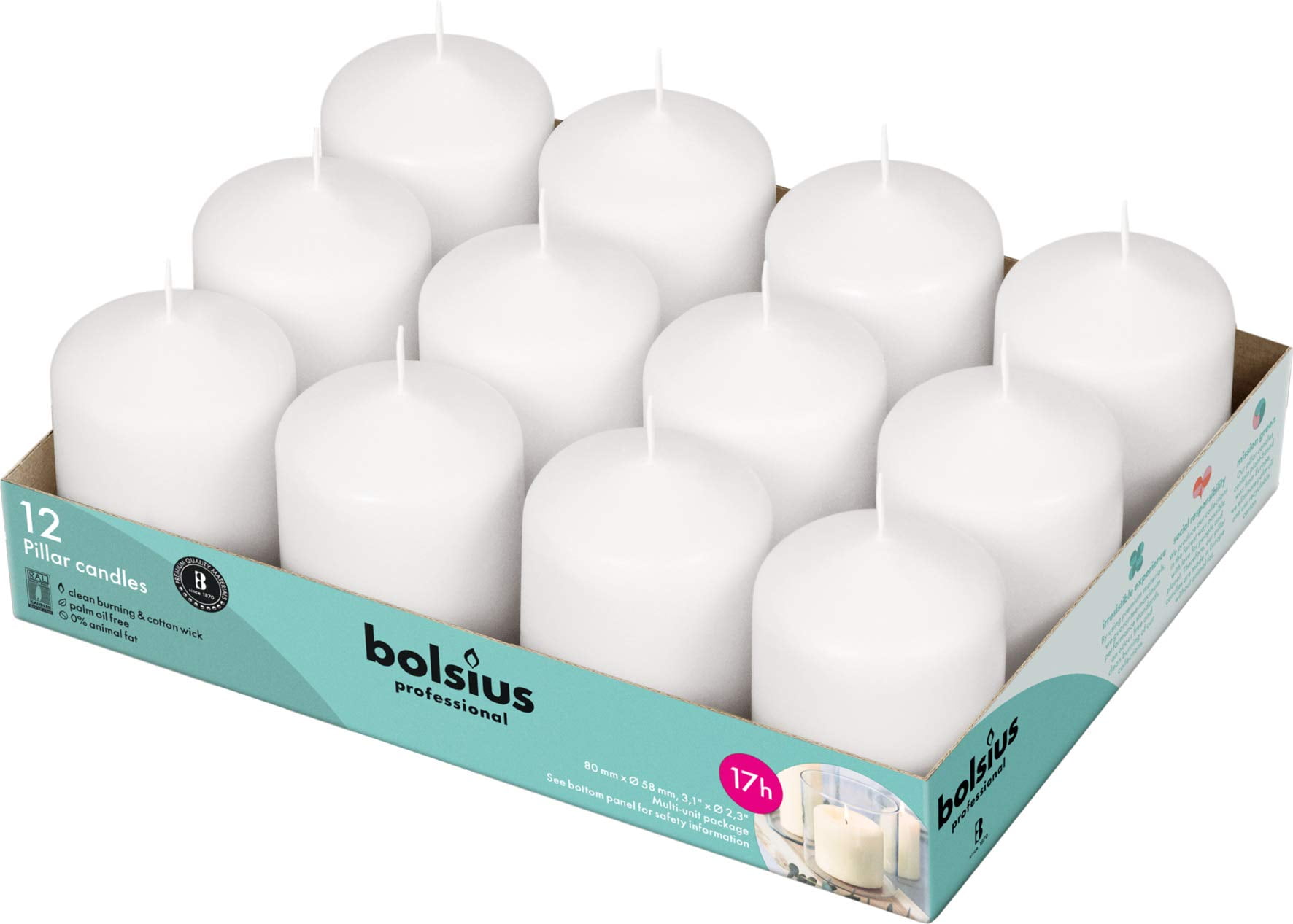 BOLSIUS 12 White Pillar Candles Bulk - 2.3 x 3 inch Candle Set - 17 ...