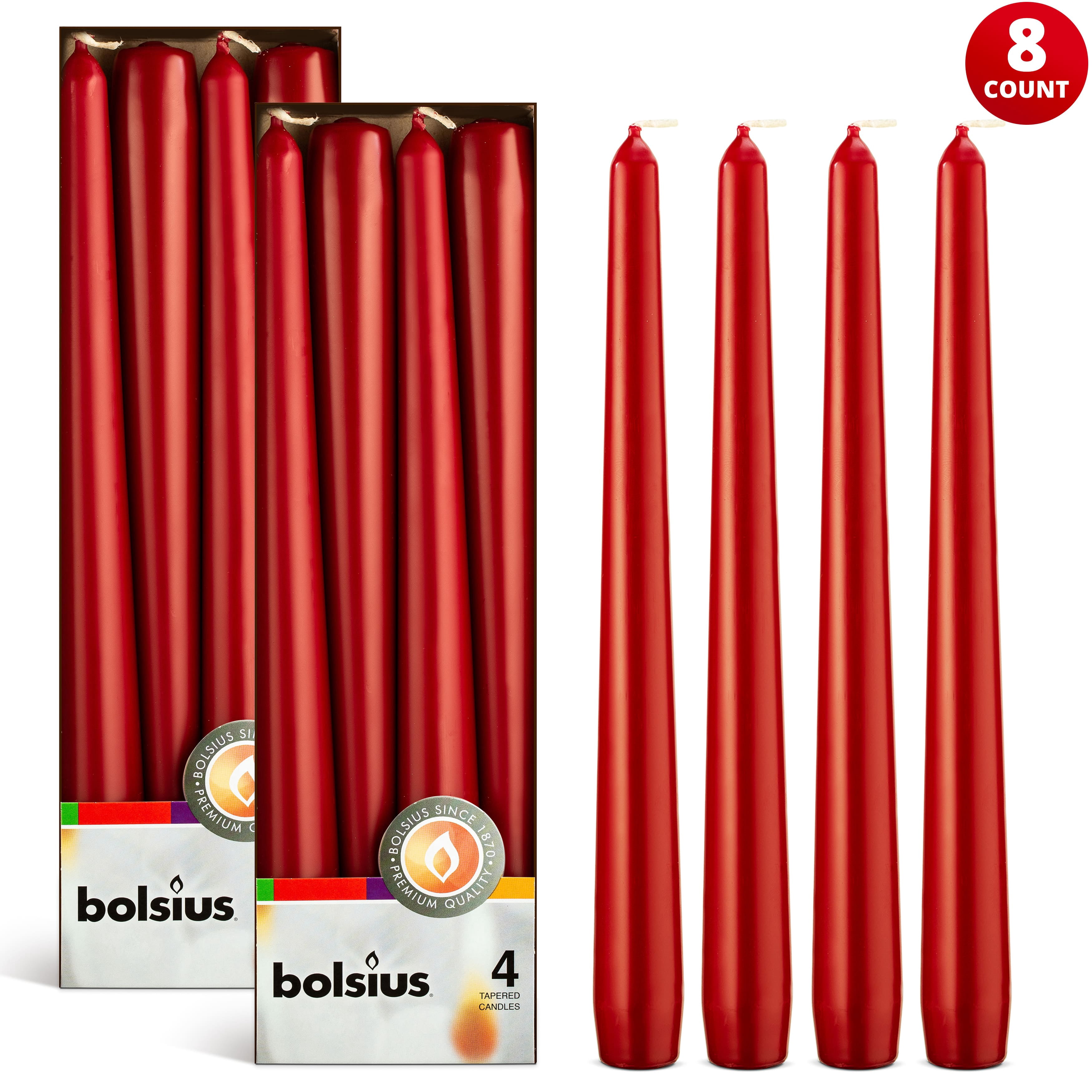 BOLSIUS 8 Wine Red Taper Candles - Dripless, Unscented 10 Inch Fine ...