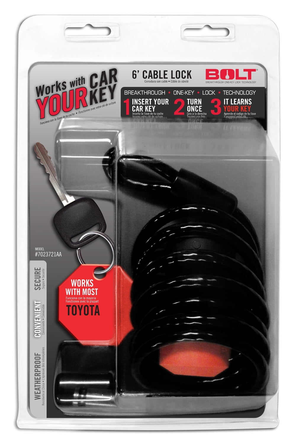 BOLT LOCK 7023721 (CLAMSHELL)TOYOTA VEHICLES 6FT CABLE LOCK - Walmart.com
