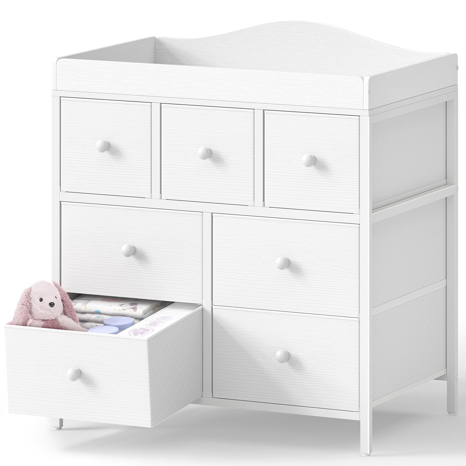 BOLUO Changing Table Dresser with 7 Fabric Drawers, Baby Dresser with ...