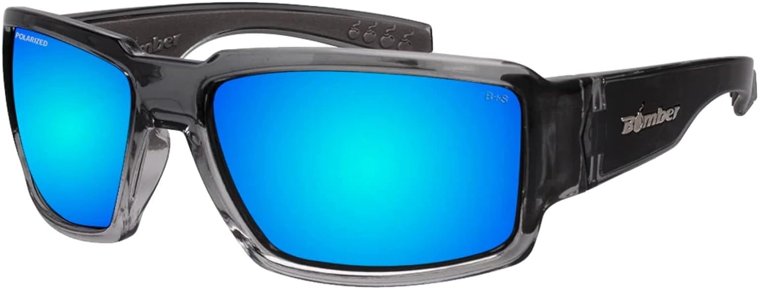 BOMBER Polarized Sunglasses for Men, 2 Tone Crystal Smoke Frame with ...