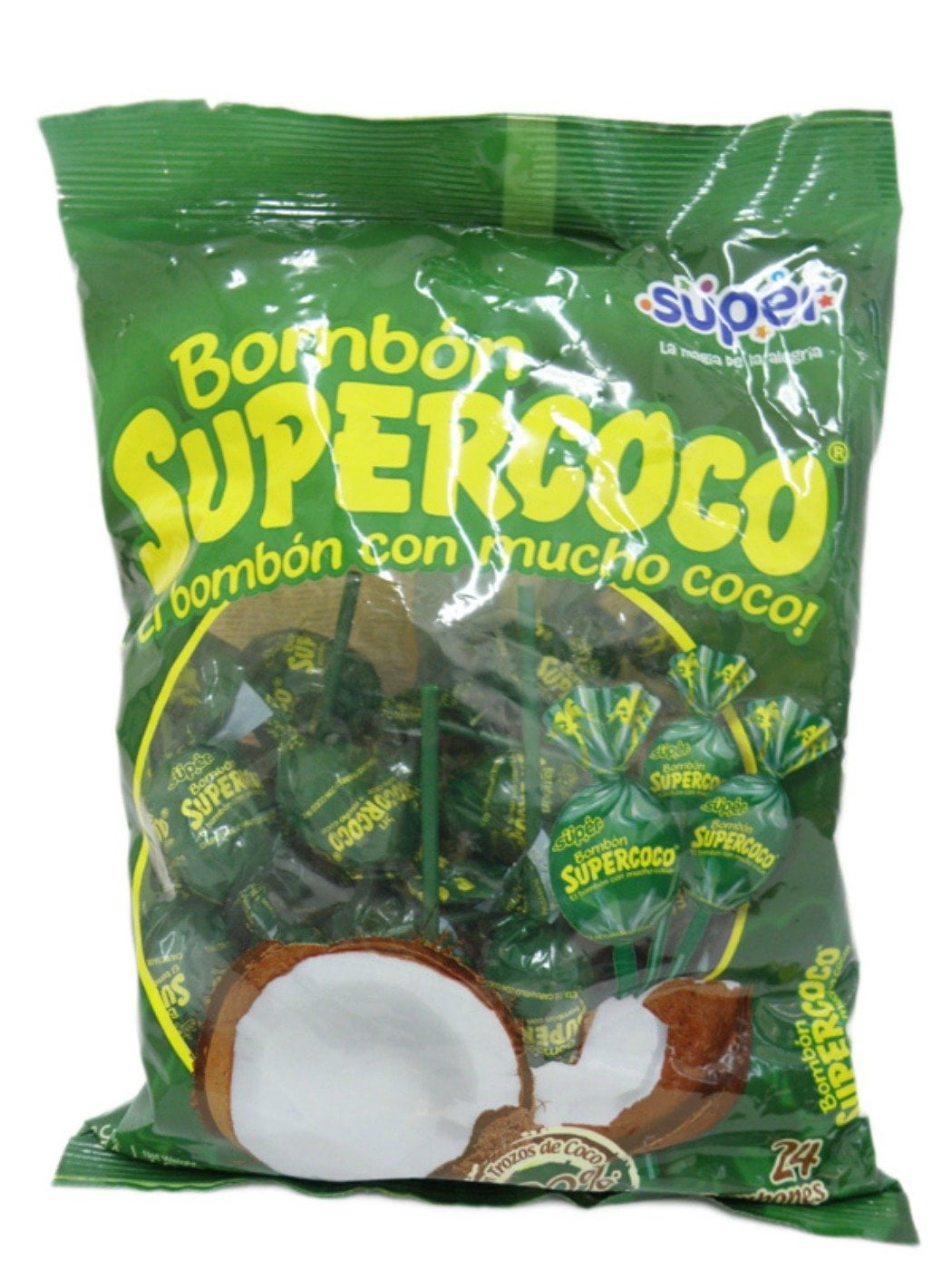 BOMBON SUPERCOCO COCONUT CANDY LLOLYPOPS BAG OF 24 EL BOMBON Con Mucho ...