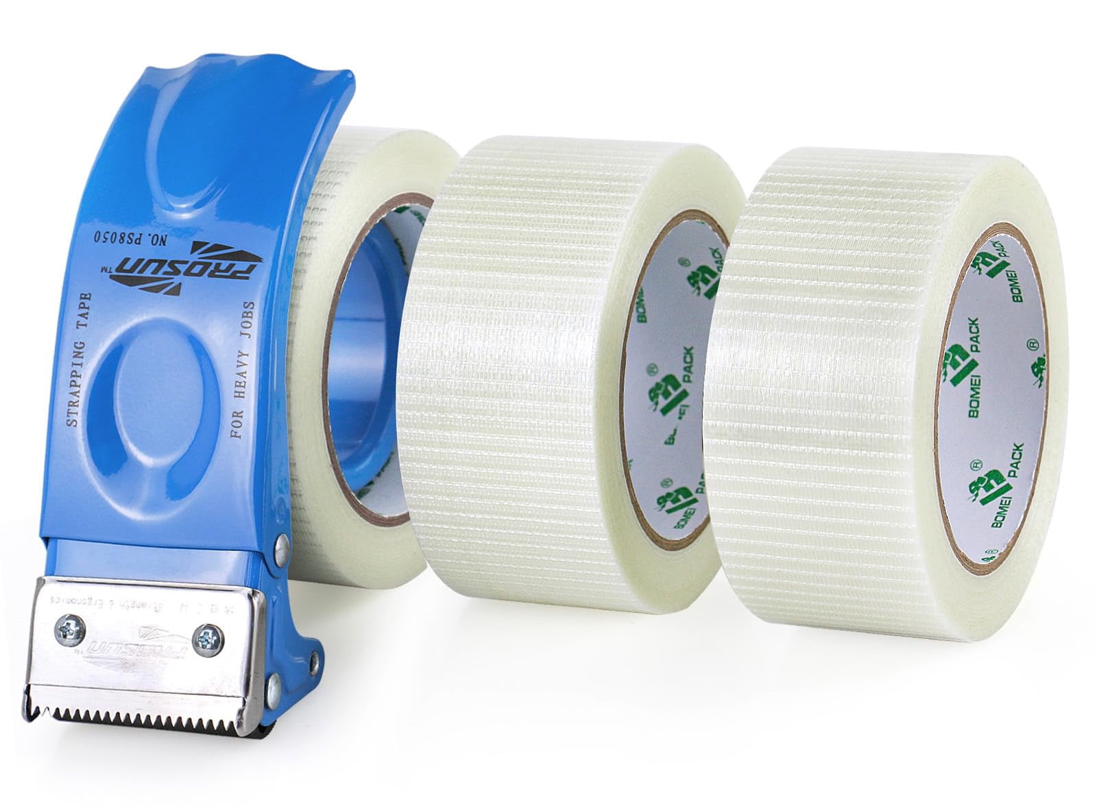BOMEI PACK 3Rolls Filament Strapping Tape 2Inch with Dispenser, Heavy ...