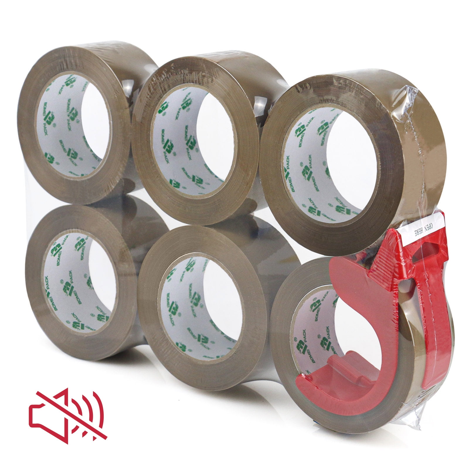 Bomei Pack No Noise Heavy-Duty Packing Tape, 1.88 Inch x 110 Yards, 6 ...