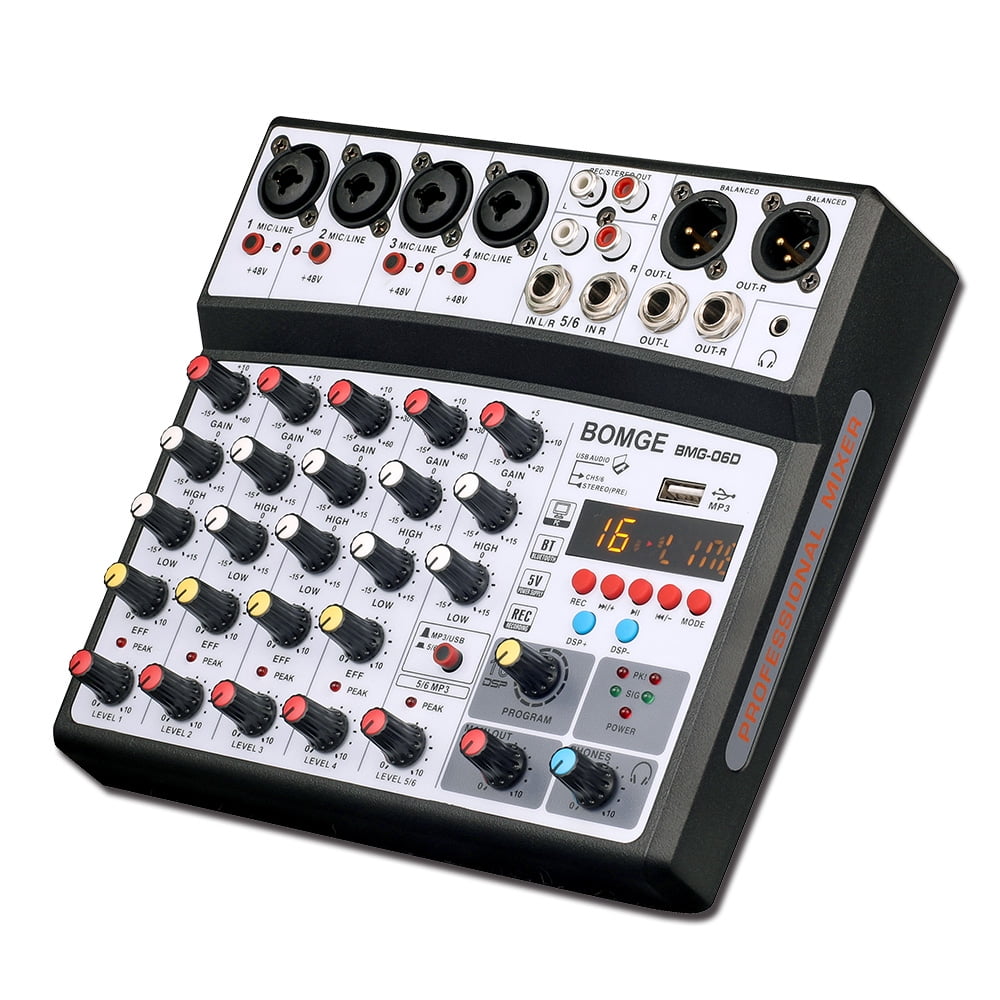 BOMGE 6-Channel DJ Mixer - Live Streaming, Karaoke, Recording with Bluetooth, USB, PC Playback ...