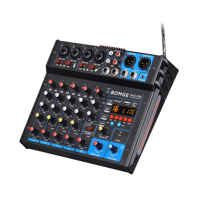 BOMGE 6 Channel dj powered audio sound mixer amplifier,100 W Stereo Speaker Home Audio Receiver ...