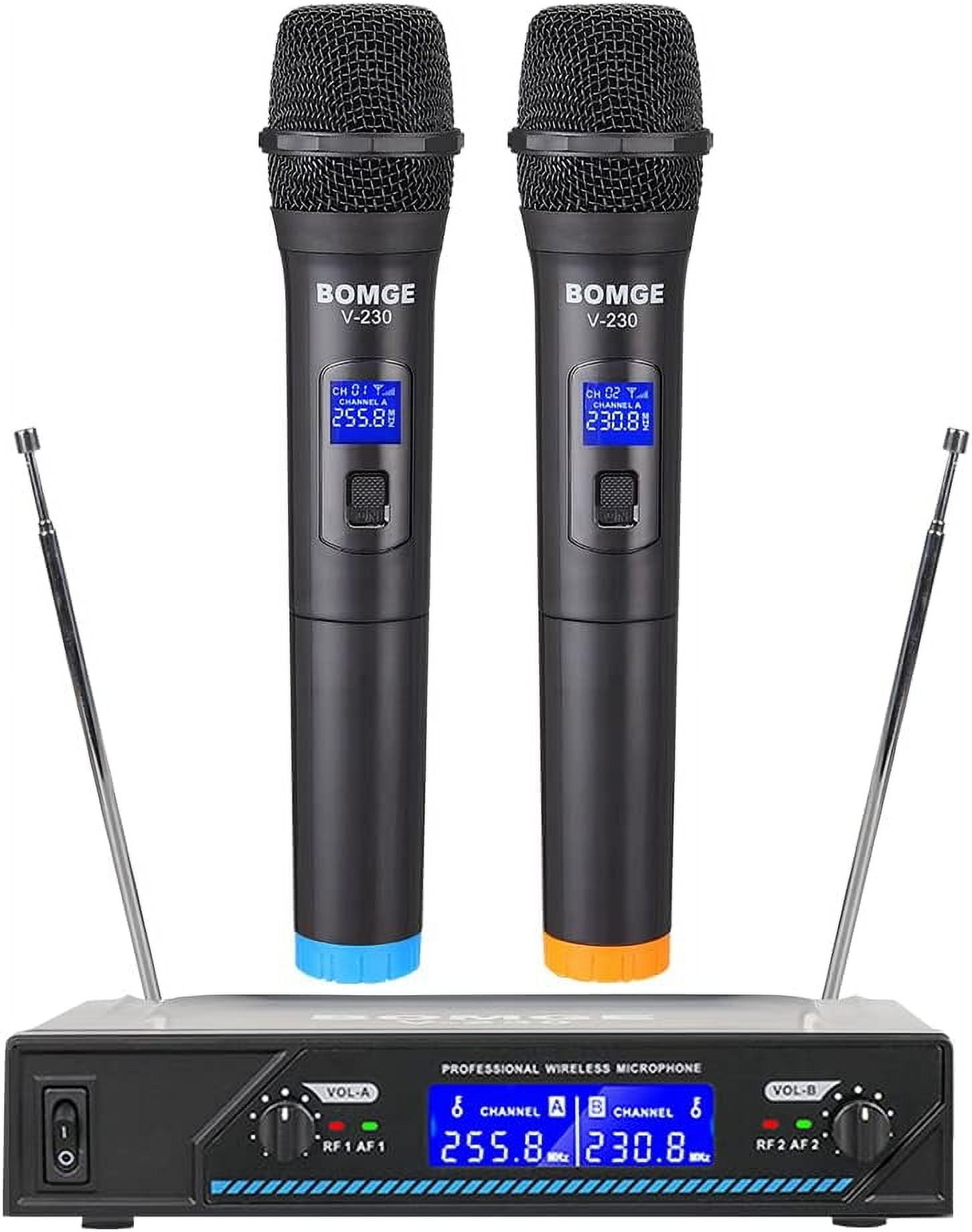 BOMGE Wireless Microphone System, Pro 4-Channel Cordless Mic Set with Four Handheld Mics, Fixed ...