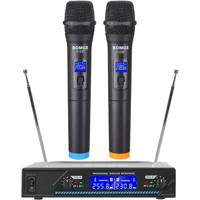 BOMGE Wireless Microphone System, Pro 4-Channel Cordless Mic Set with ...