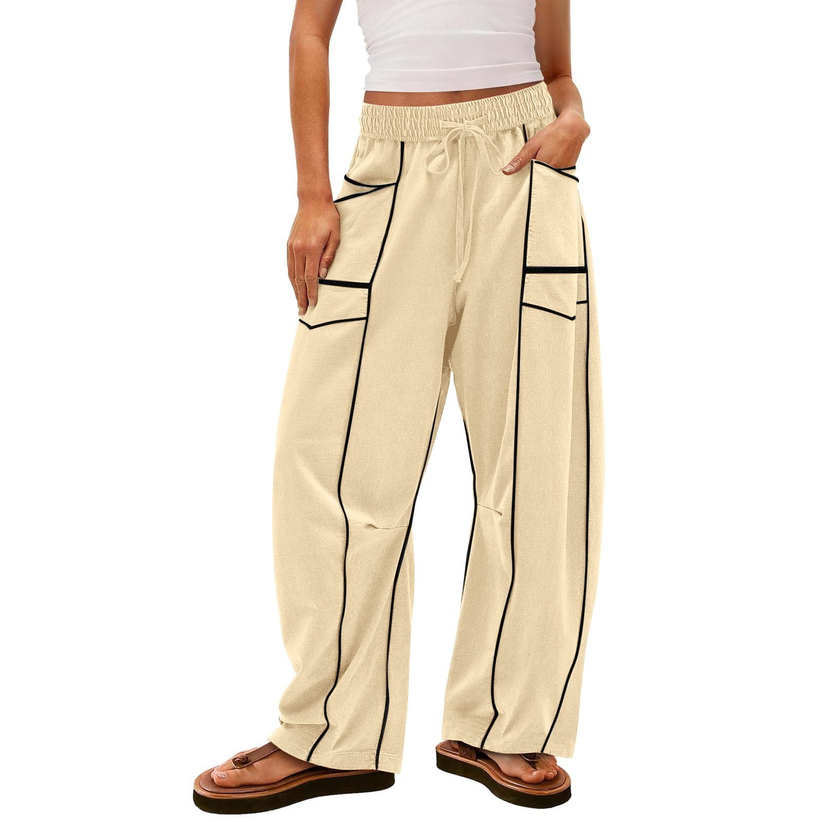 BOMYJESK Barrel Sweatpants Women Elastic Waisted Wide Leg Baggy Palazzo ...