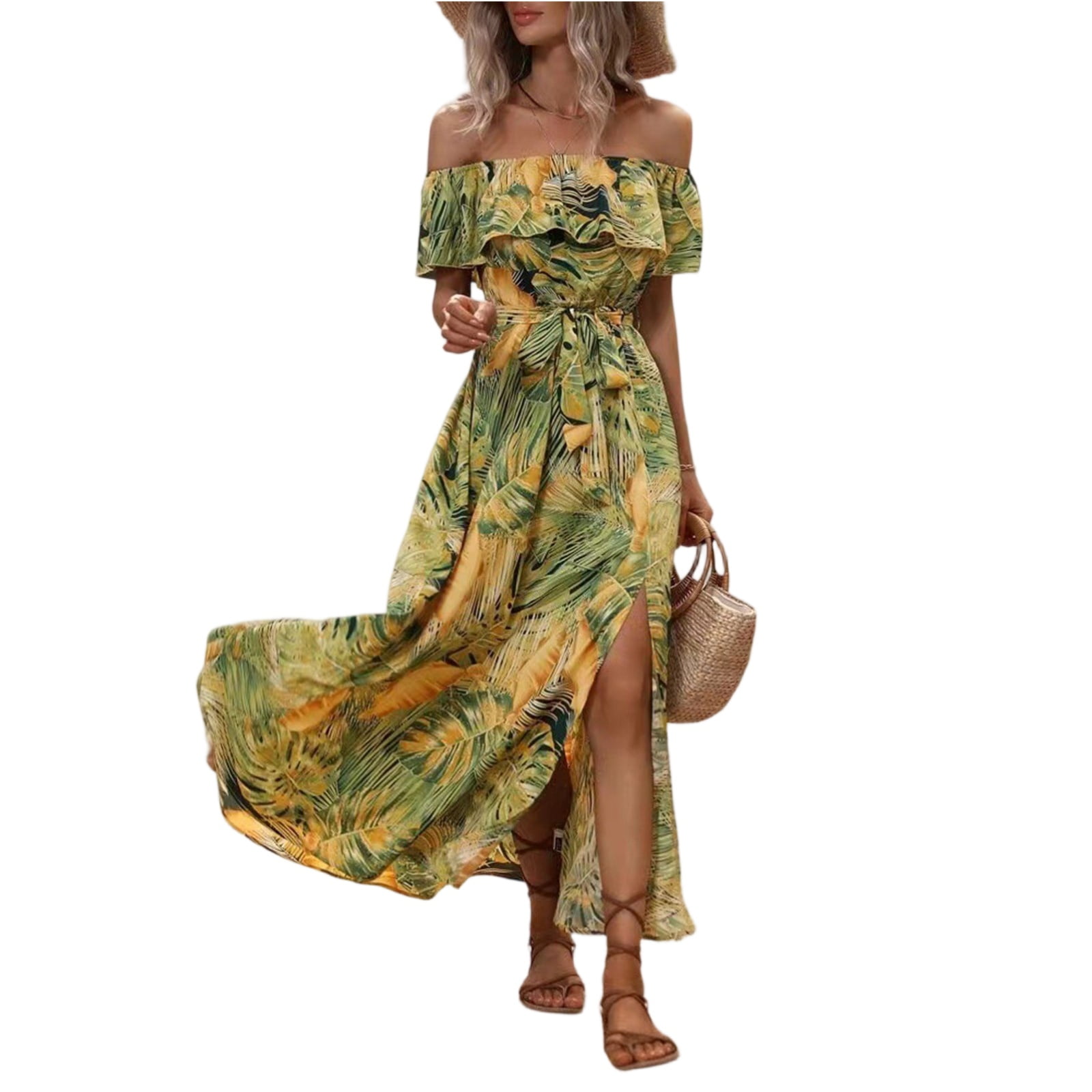 BOMYJESK Bohemian Dress for Women Flowy Vacation Dresses Floral Printed ...