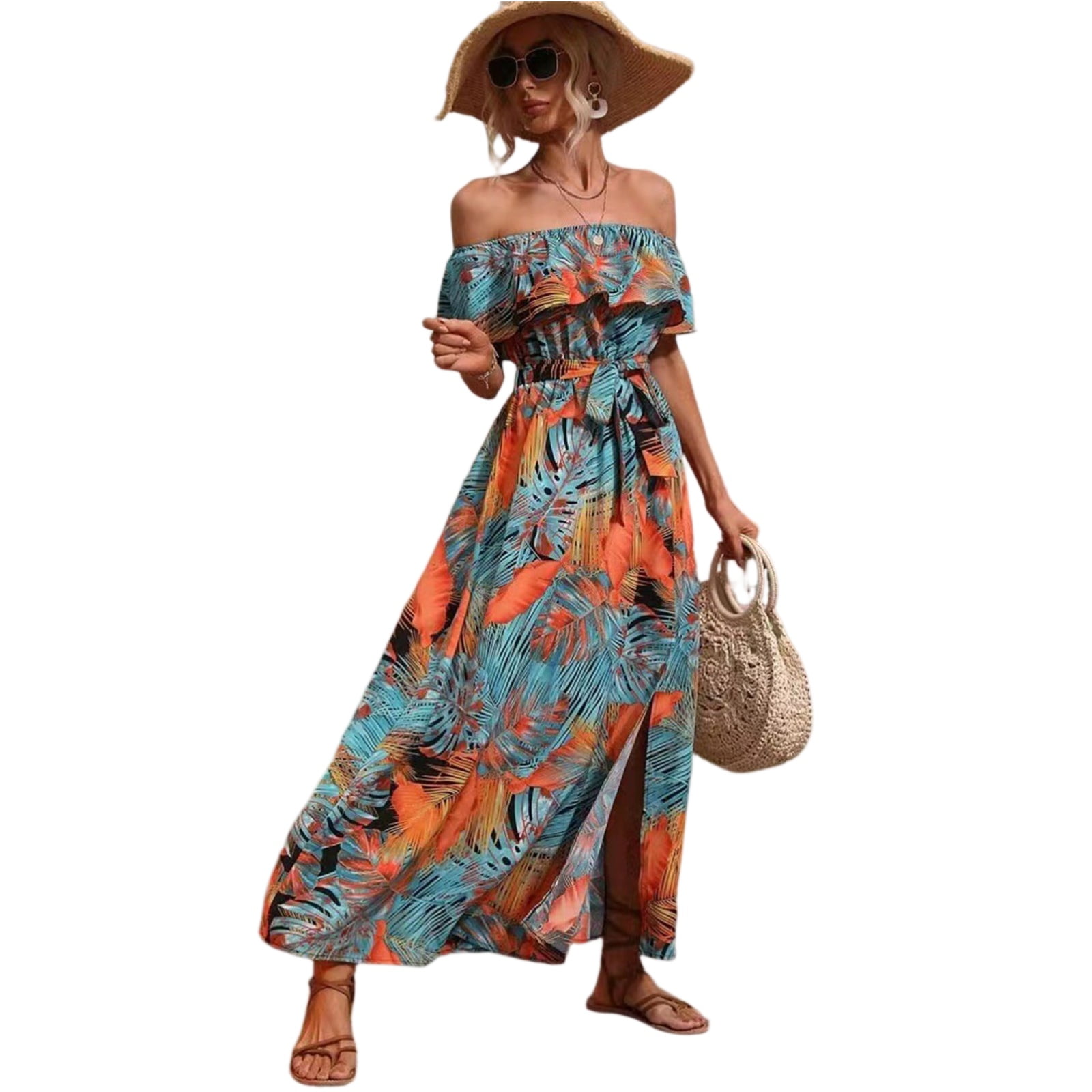 BOMYJESK Boho Maxi Dress for Women Boho Prom Dresses Floral Printed ...