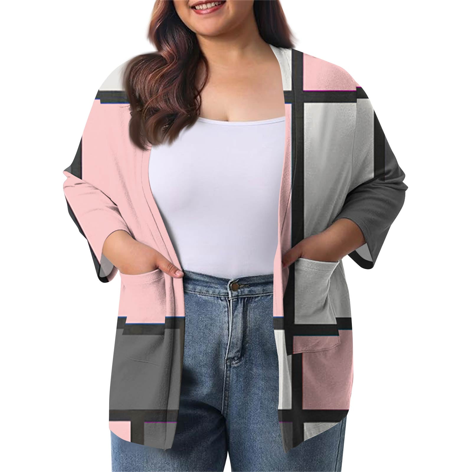 BOMYJESK Cardigan Sweaters for Women Plus Size 3/4 Sleeve Open Front ...